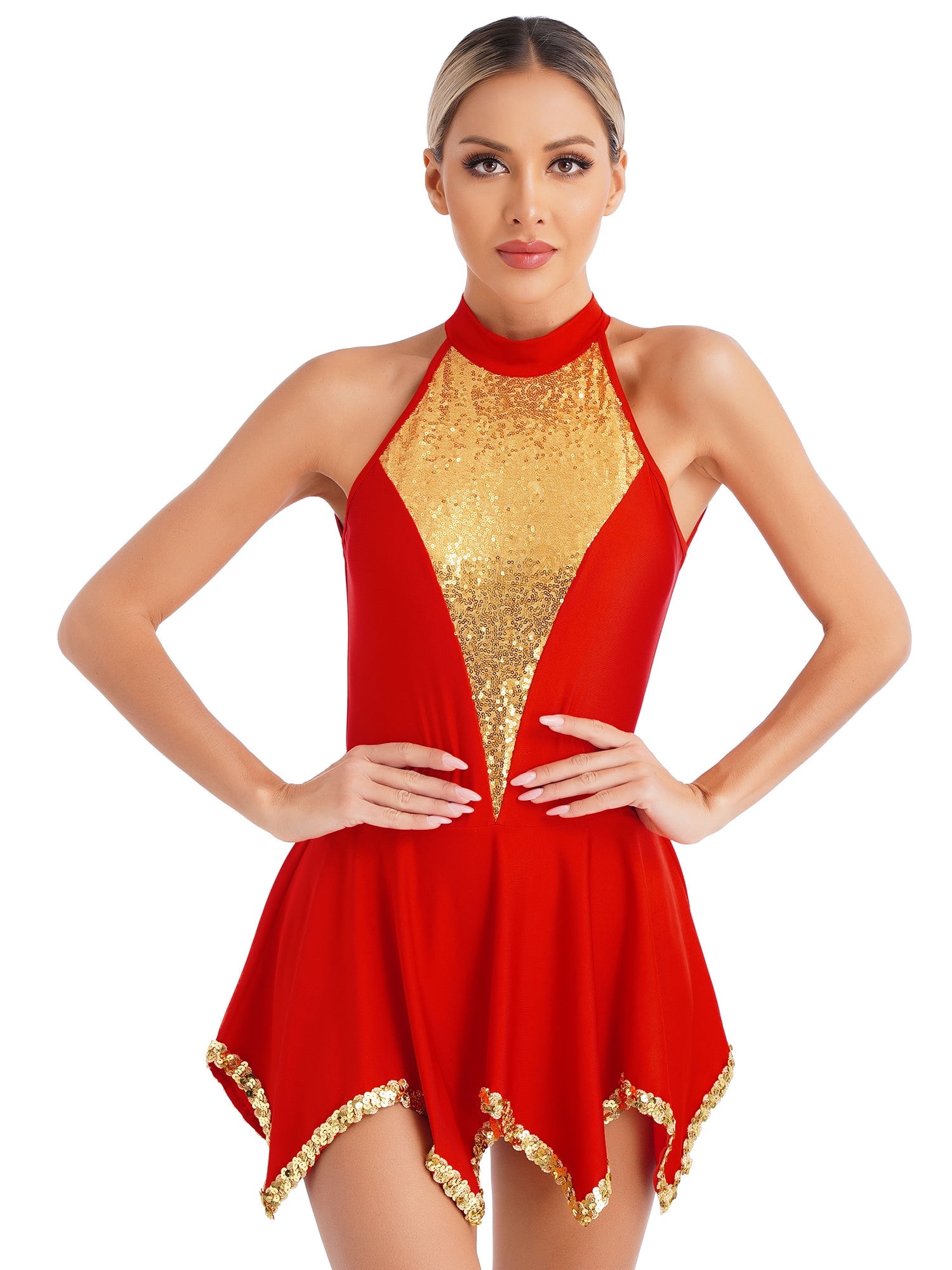 DPOIS Women Sequin Lyrical Dance Dress Red S - Walmart.com