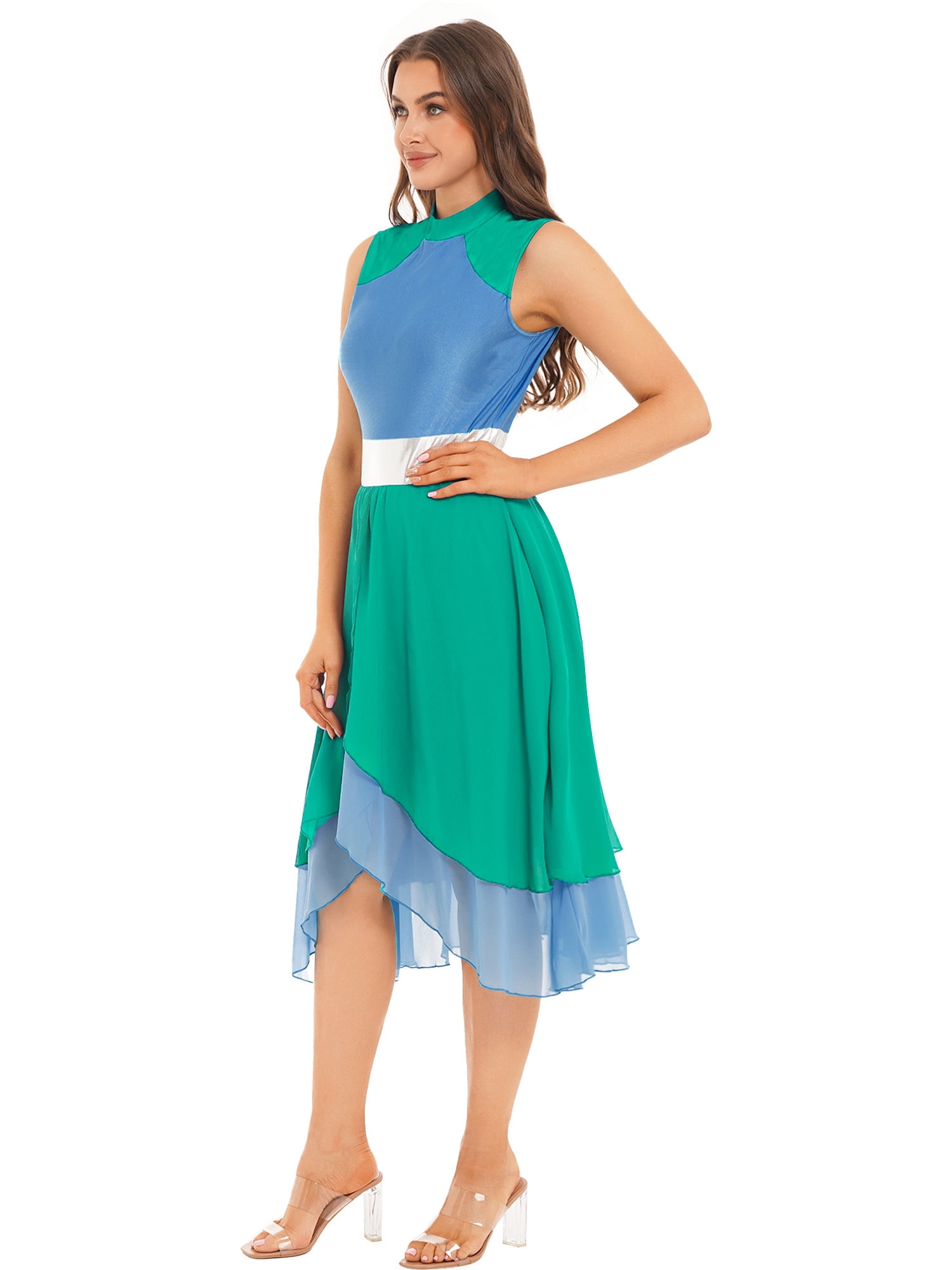 DPOIS Women Sleeveless Praise Dance Dress Worship Overlay Liturgical ...