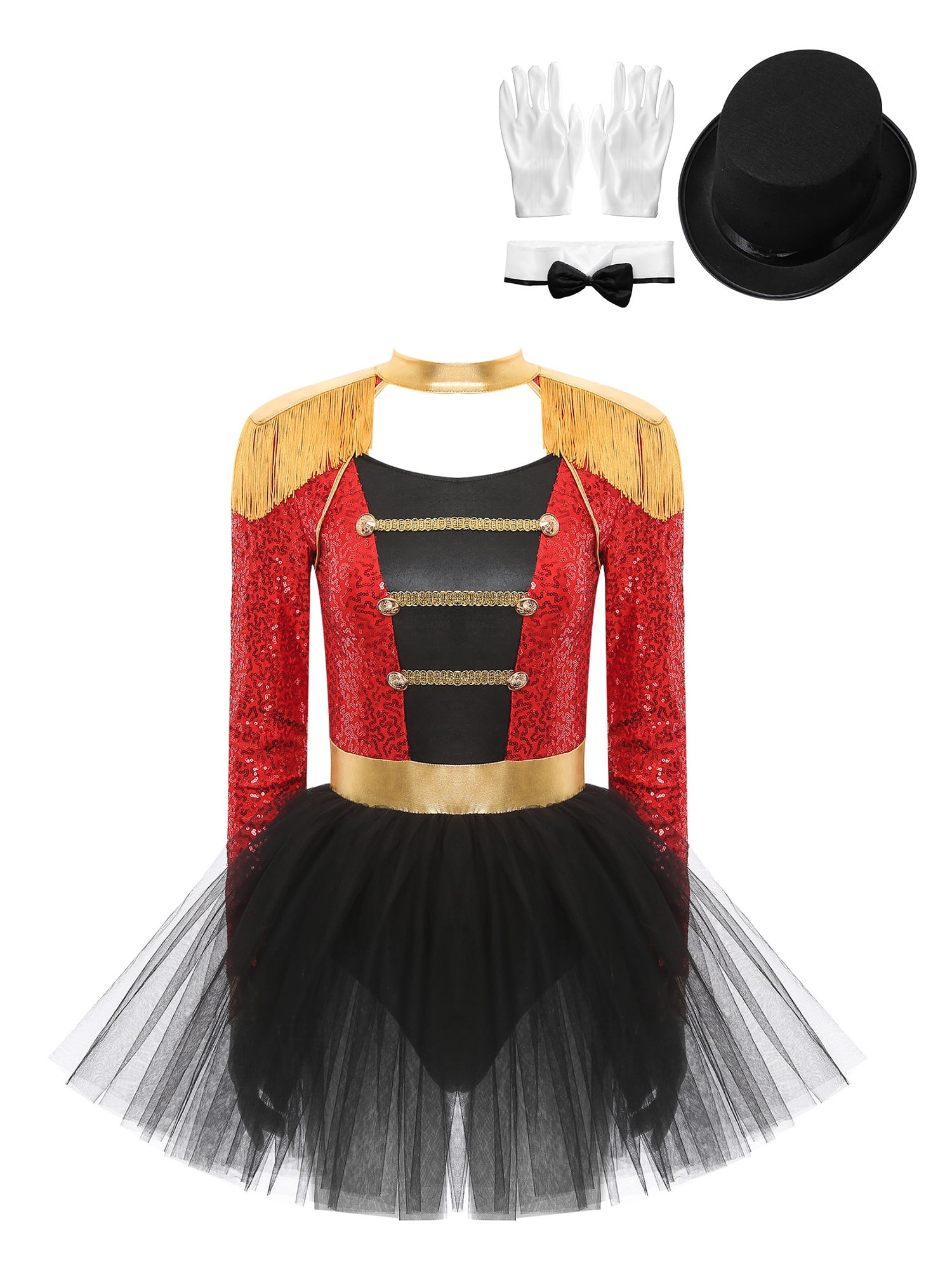 DPOIS Women's 4Pcs Circus Ringmaster Leotard Dress Outfit A Red M ...