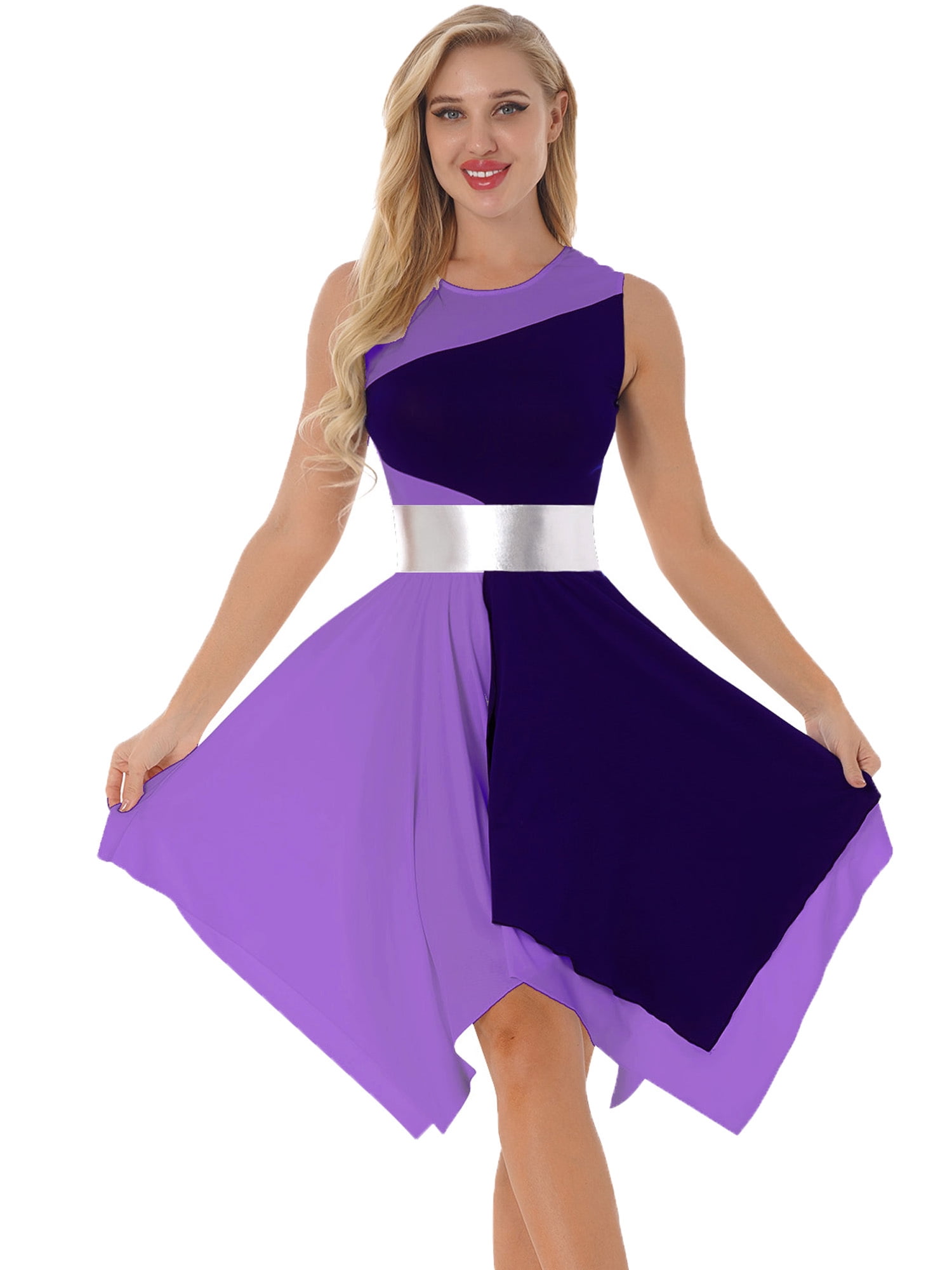 DPOIS Women's Color Block Praise Dance Dresses Worship Overlay and ...