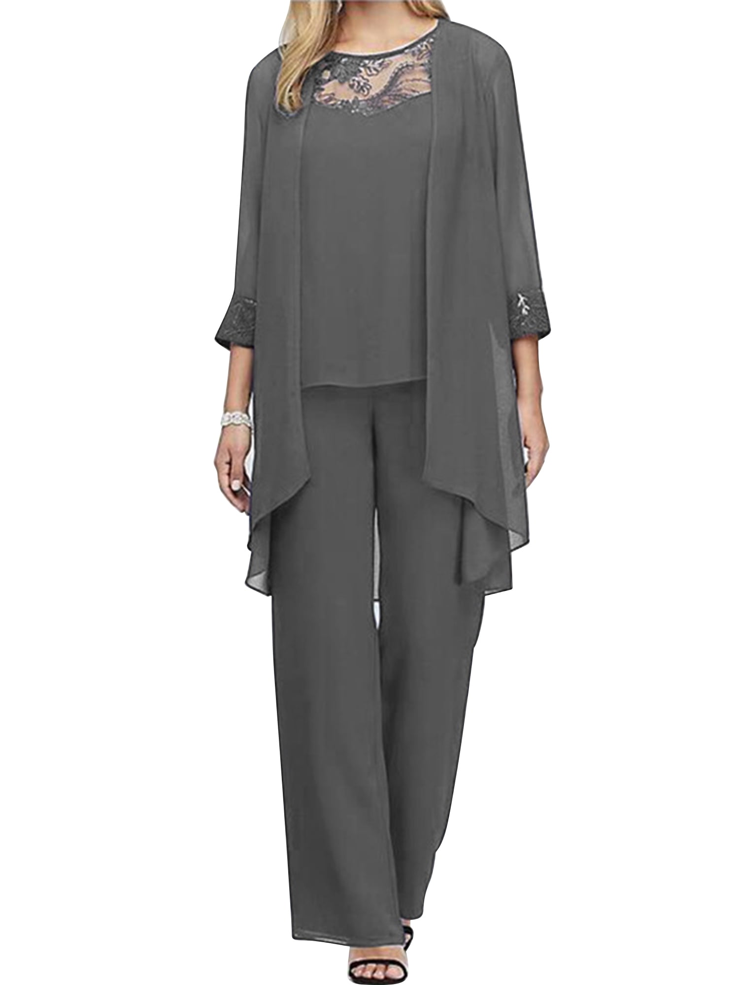 DPOIS Women's Dress Pantsuit for Weddings Elegant Three-Piece Pant Suit ...