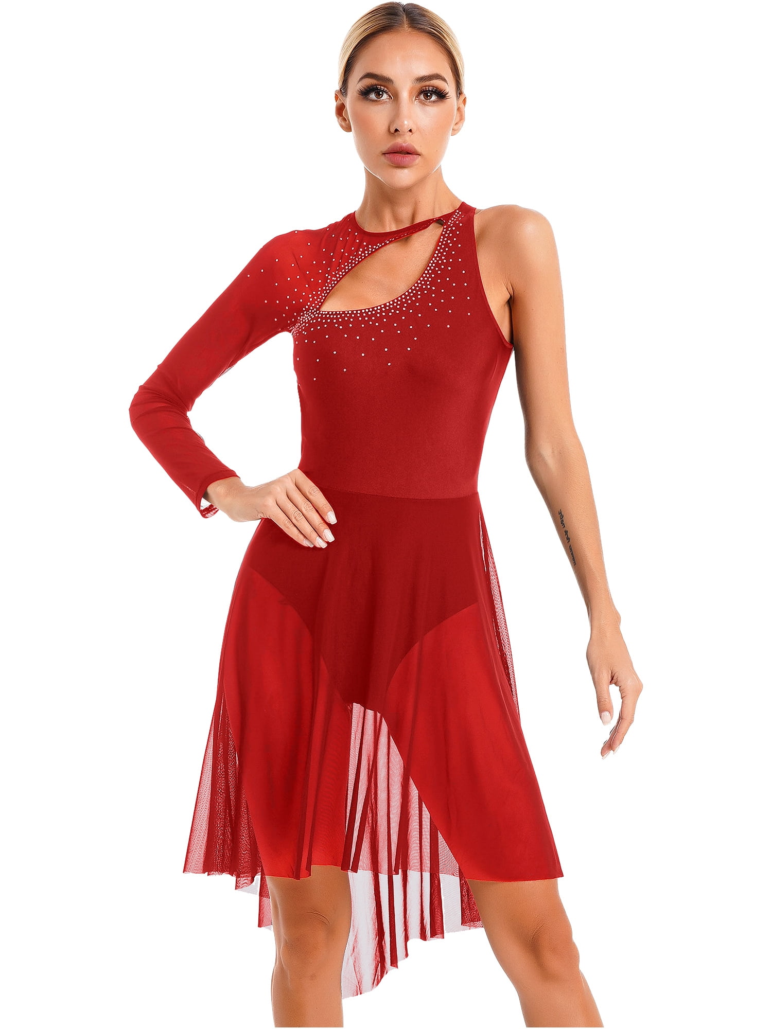 DPOIS Women's Figure Ice Skating Dress Long Sleeve Leotard Lyrical ...