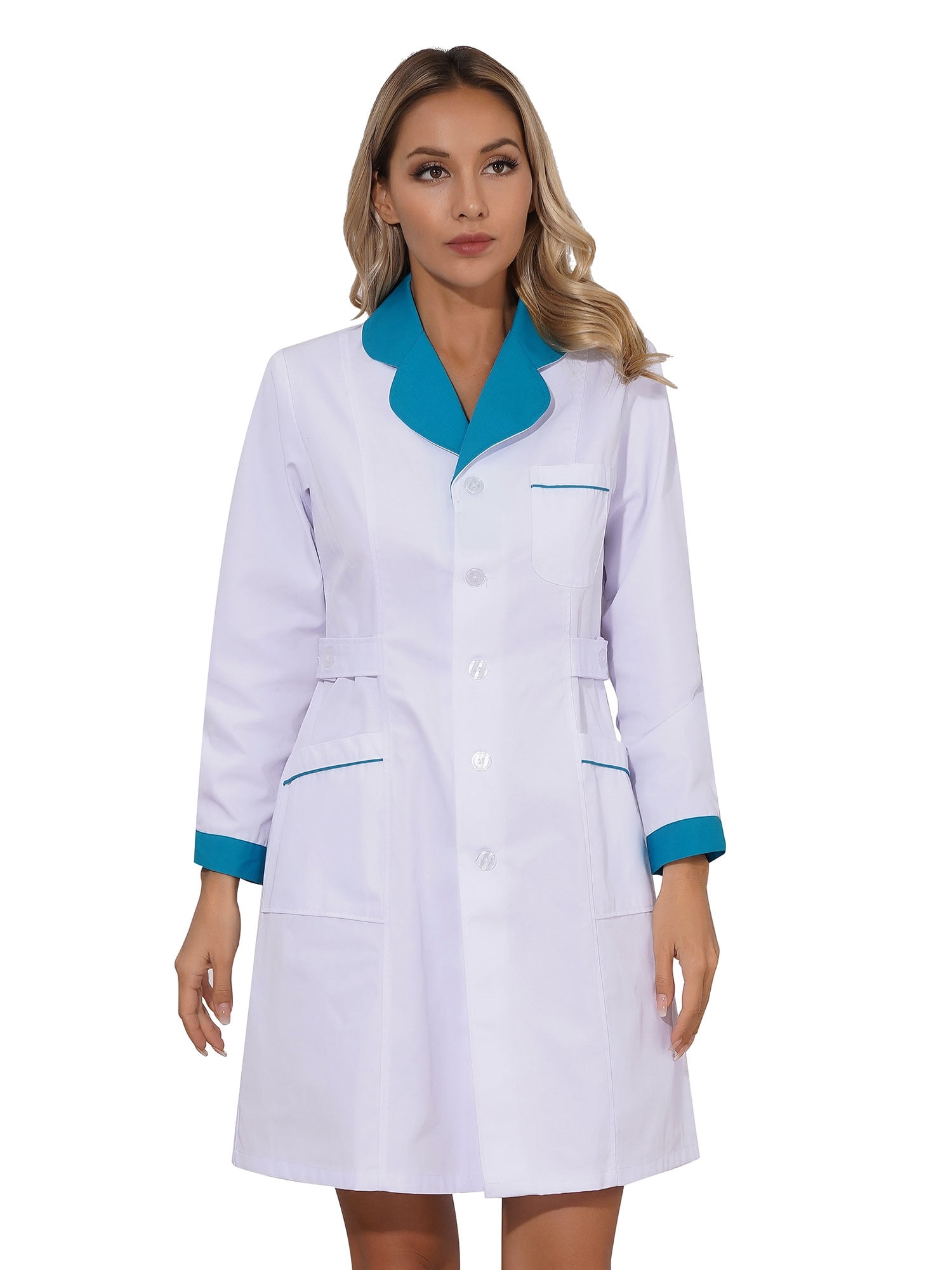 DPOIS Women's Lab Coat Doctor Nurse Long Sleeve Medical Coat Green ...