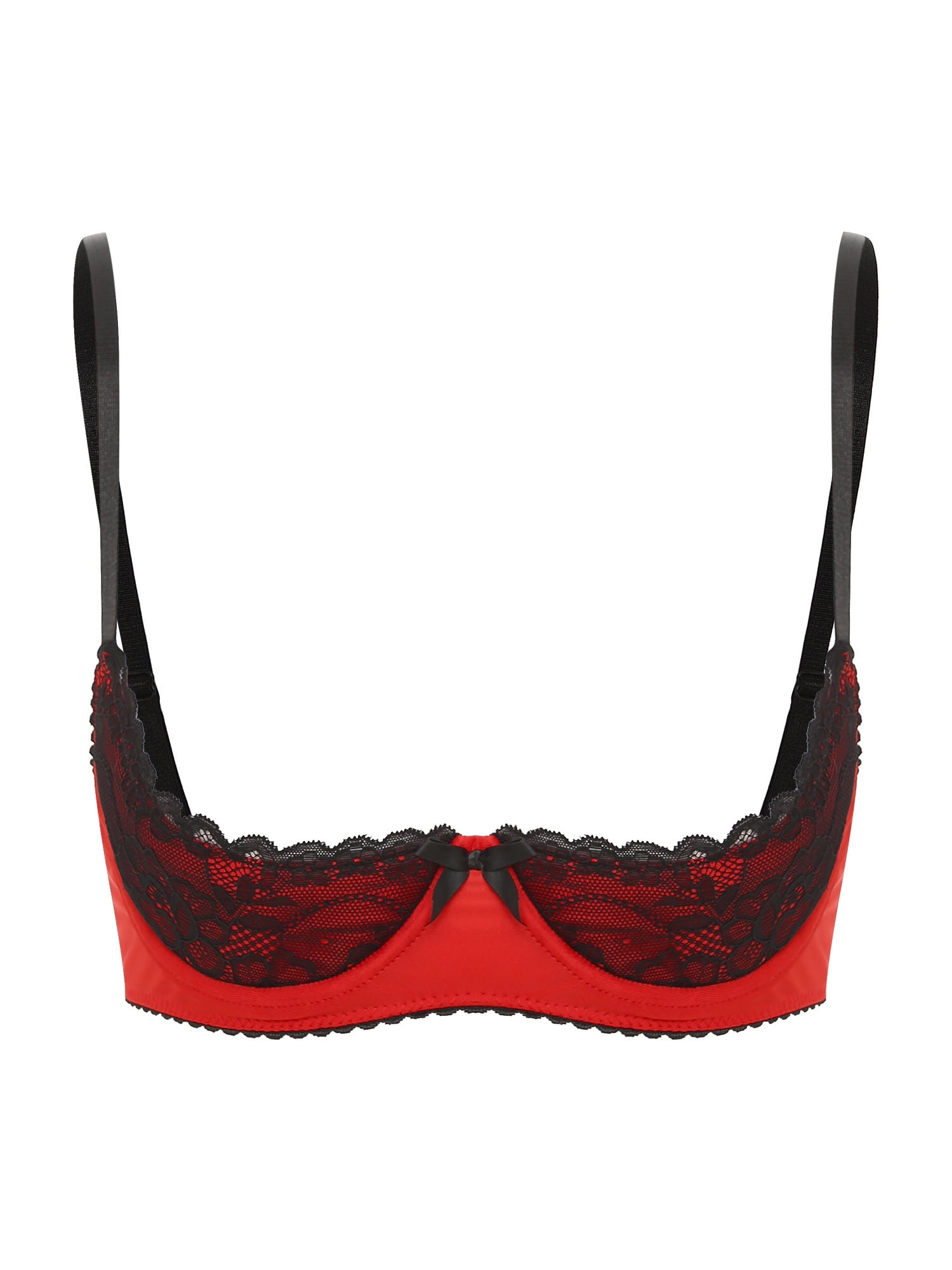 Dpois Womens Lace Trim Push Up Balconette Brassiere Half Cup Bra Top Red S