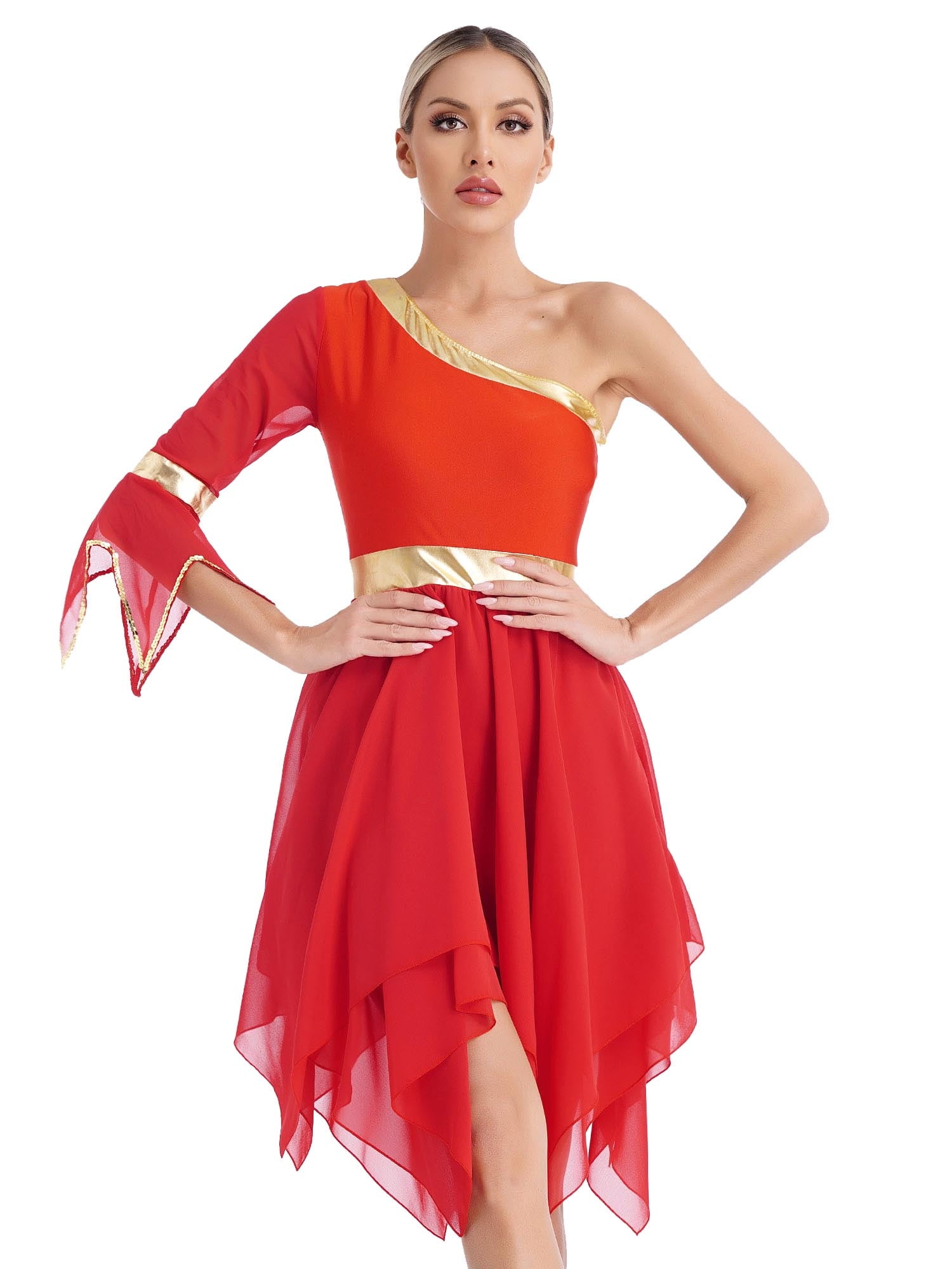 DPOIS Women's Praise Dance Overlay and Tunic Worship Dance Dress Red ...