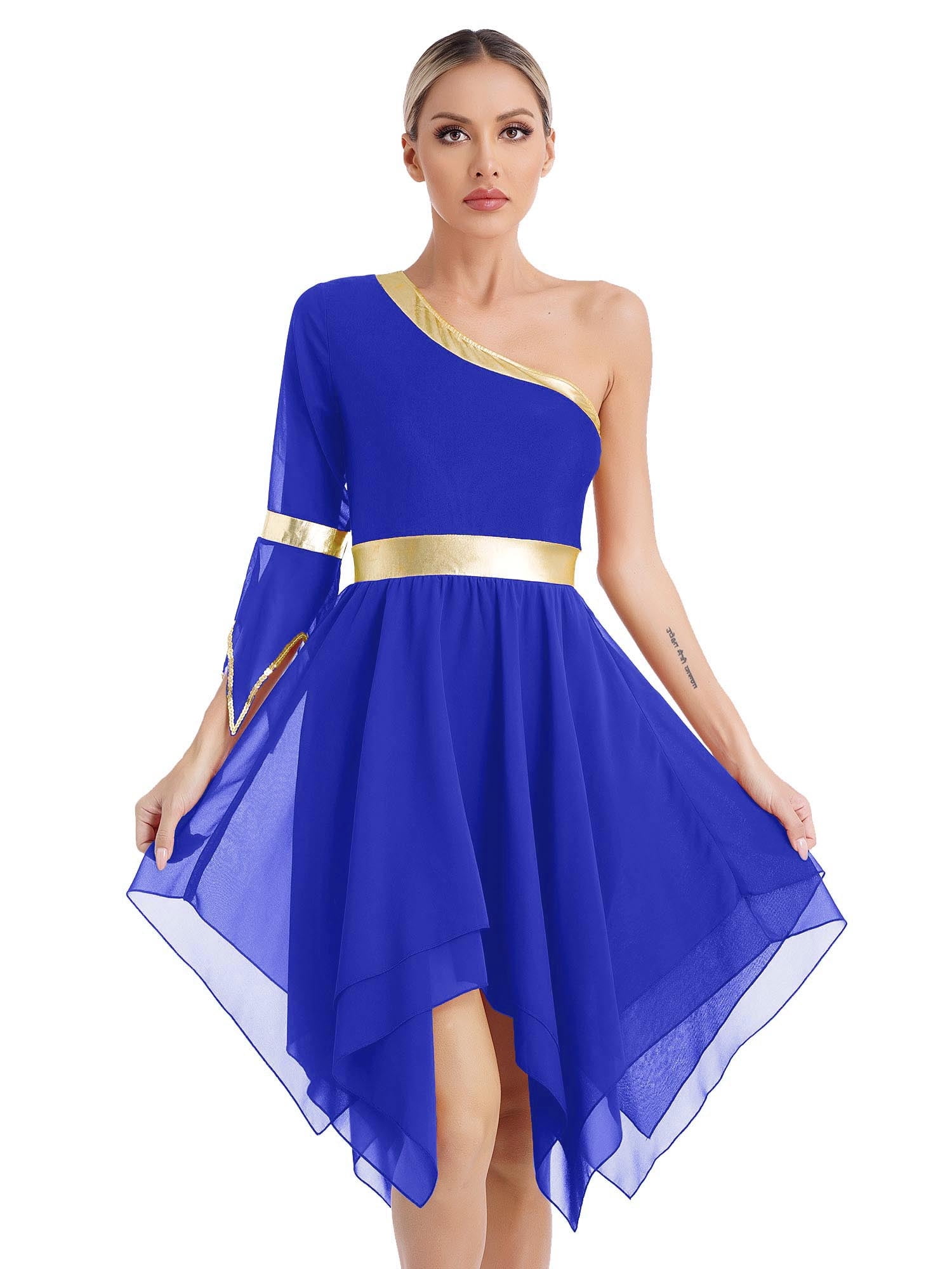 DPOIS Women's Praise Dance Overlay and Tunic Worship Dance Dress Royal ...