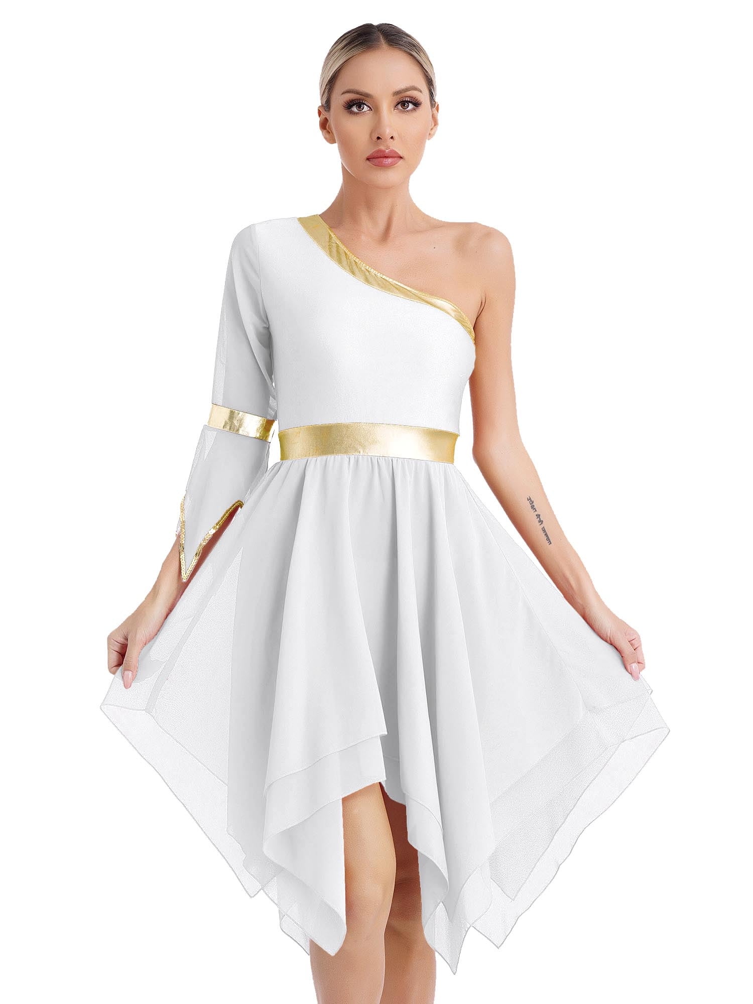 DPOIS Women's Praise Dance Overlay and Tunic Worship Dance Dress White ...