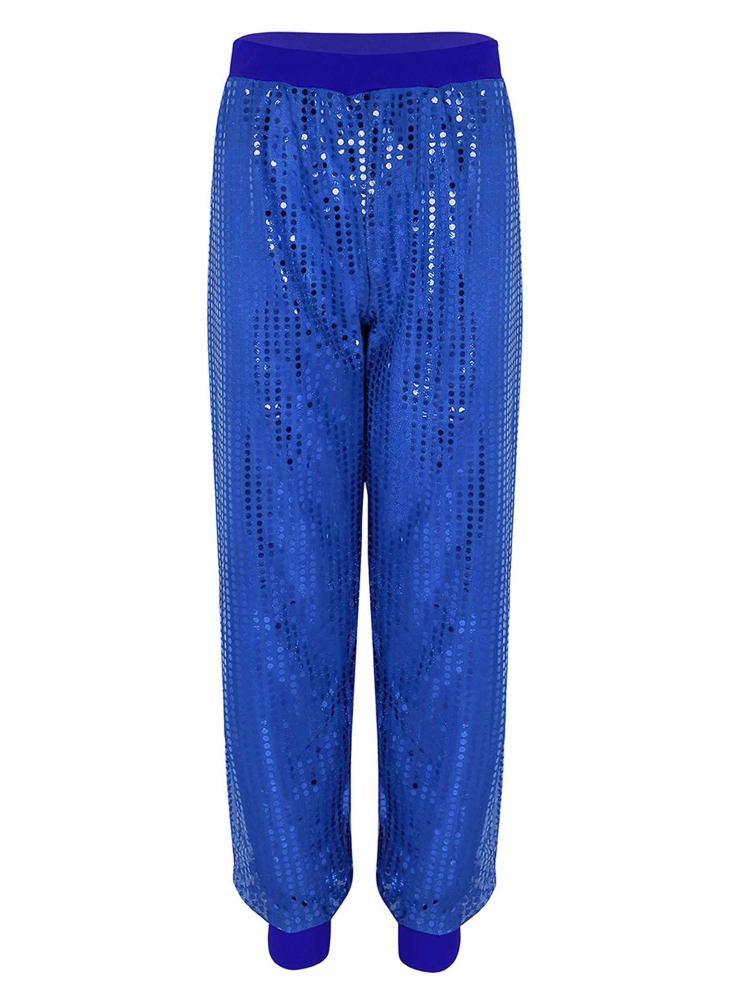 DPOIS Women's Shiny Sequins Hip Hop Dance Harem Pants Blue L/XL(XXL ...