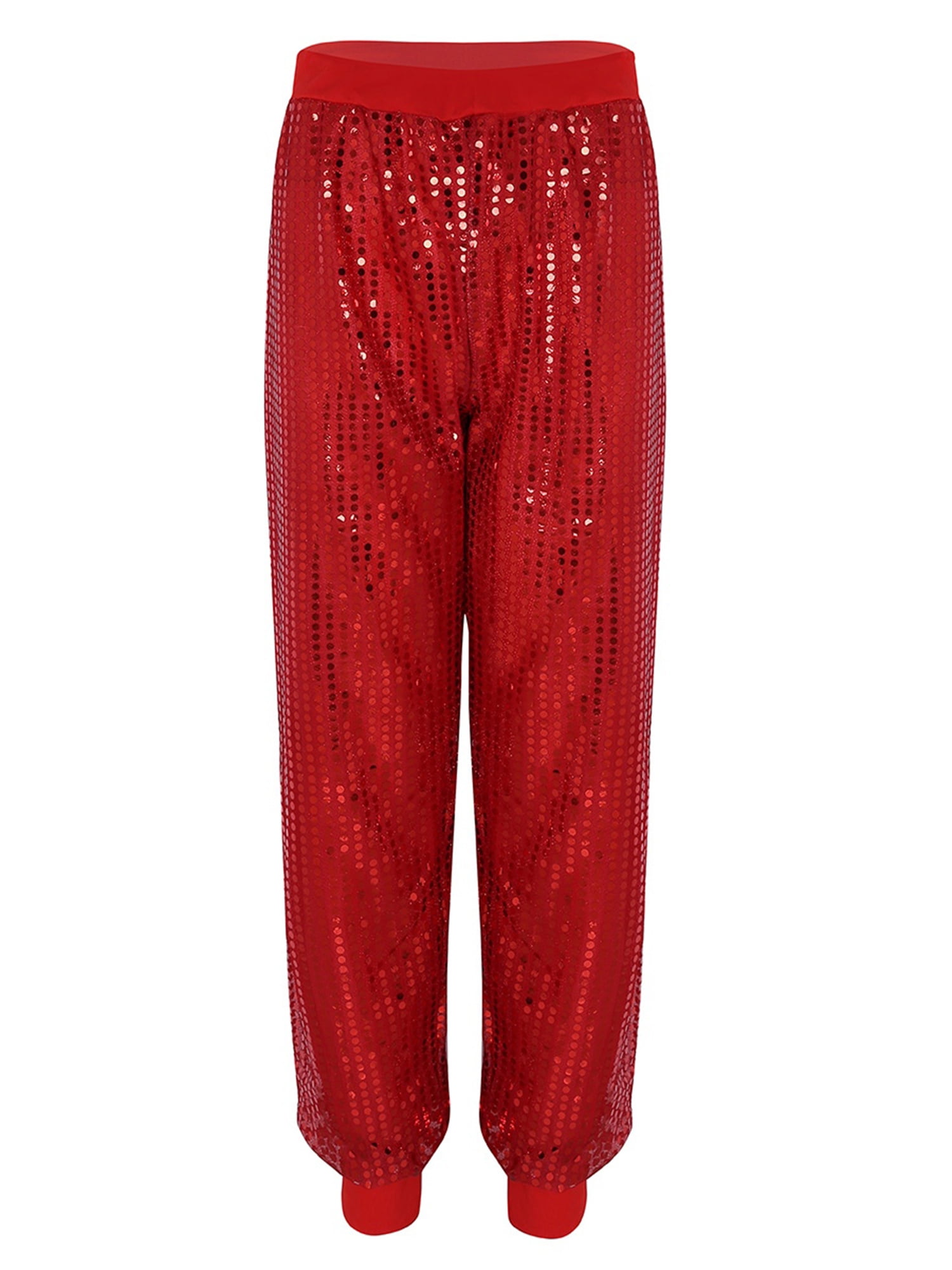 DPOIS Women's Shiny Sequins Hip Hop Dance Harem Pants Red L/XL(XXL ...