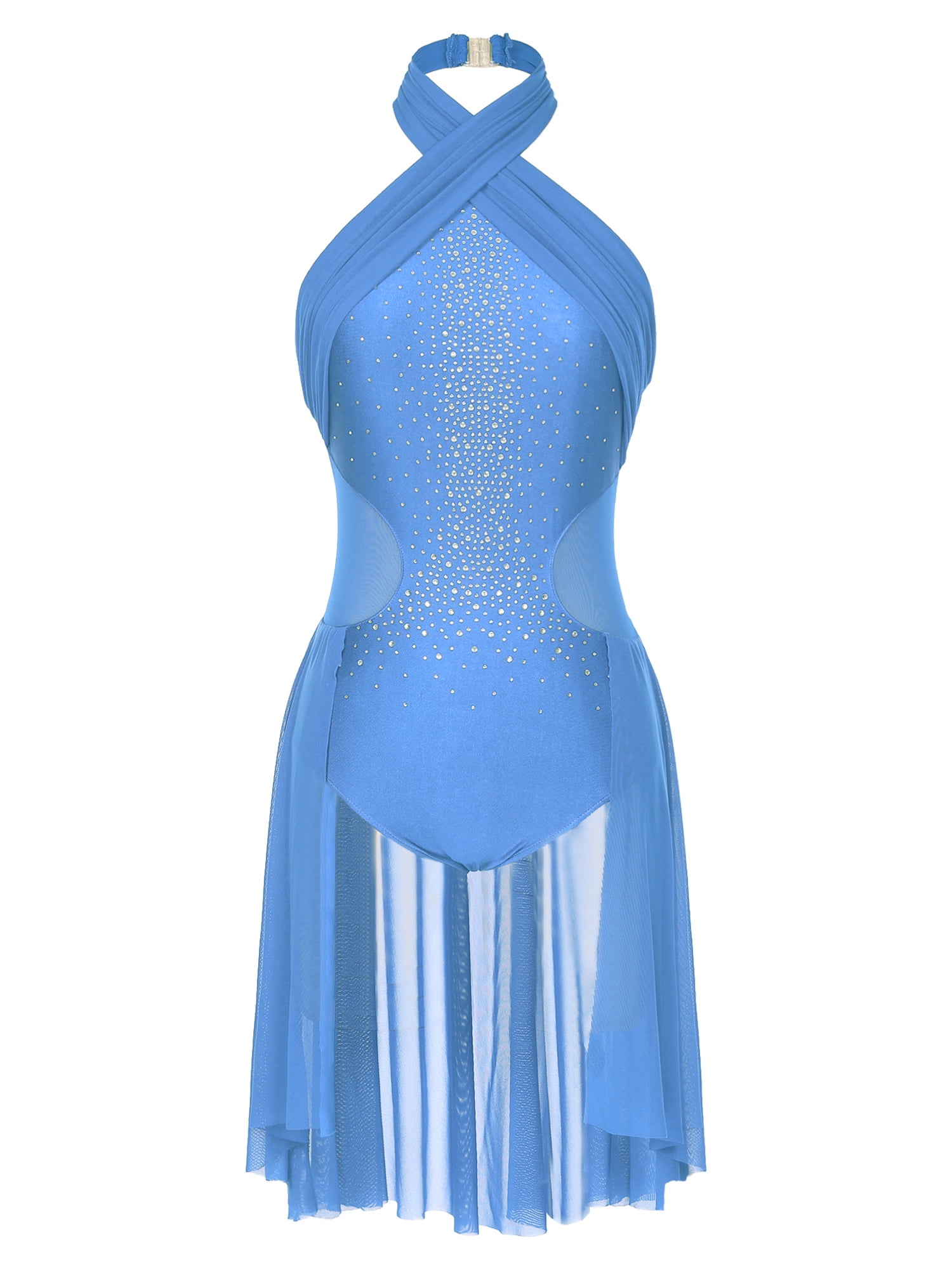 DPOIS Women's Sleeveless Ballet Dance Leotard Dress Tulle Skirt Lyrical ...