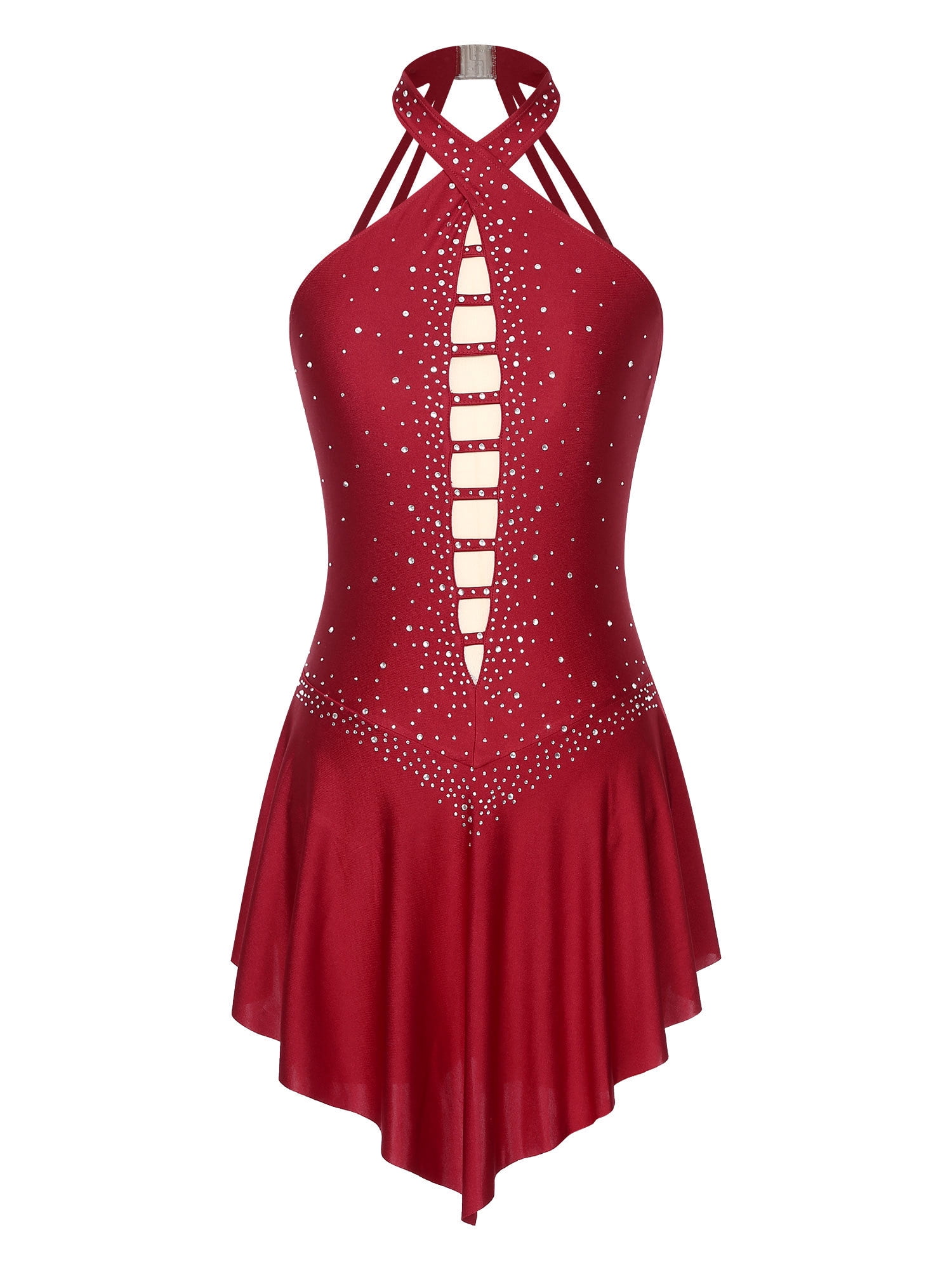 DPOIS Womens Figure Skating Dress Flower Mesh Ice Skating Dress Ballet ...