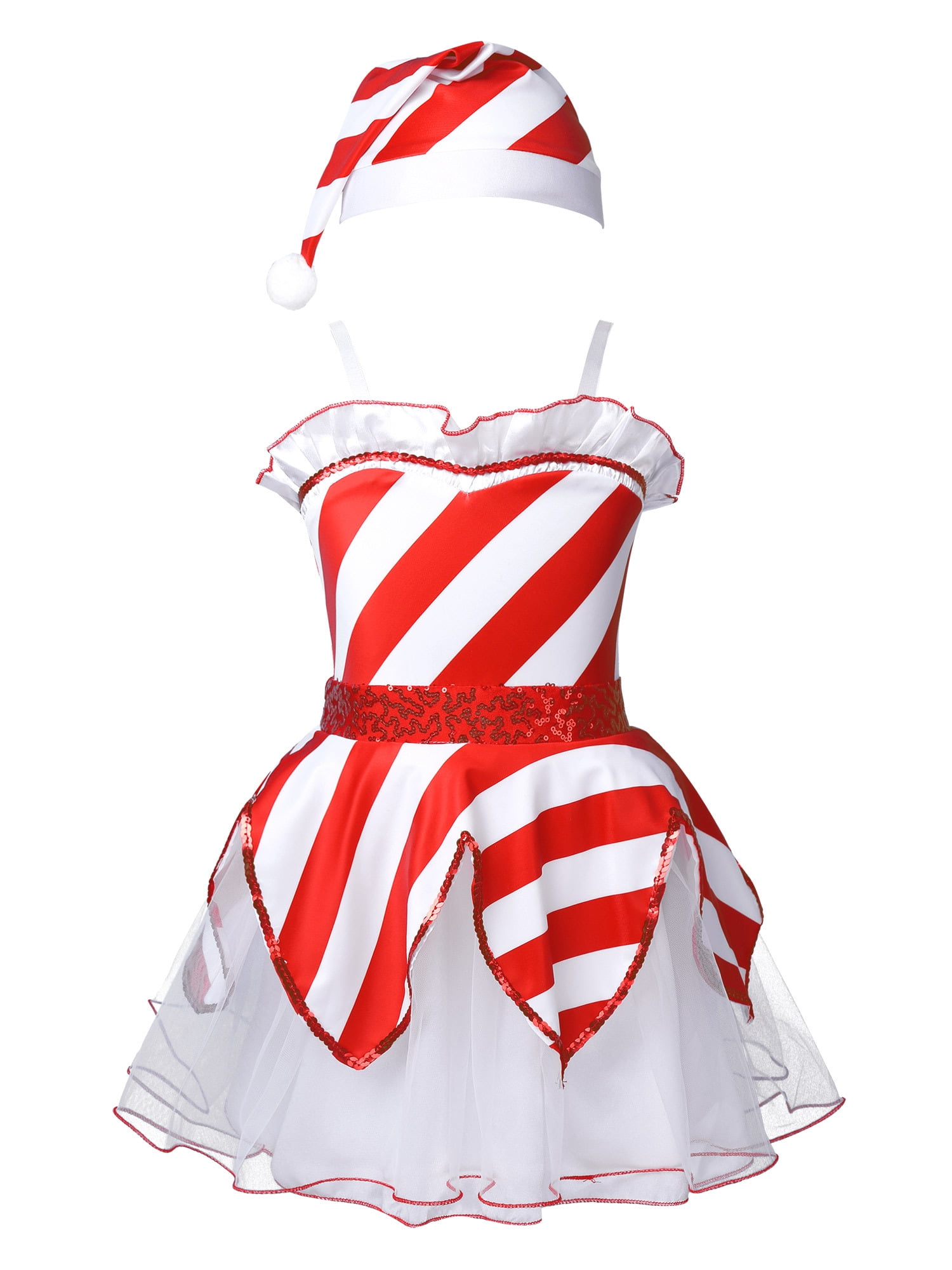 DPOISKids Girls Christmas Costume Camisole Sequins Striped Dance Tutu ...