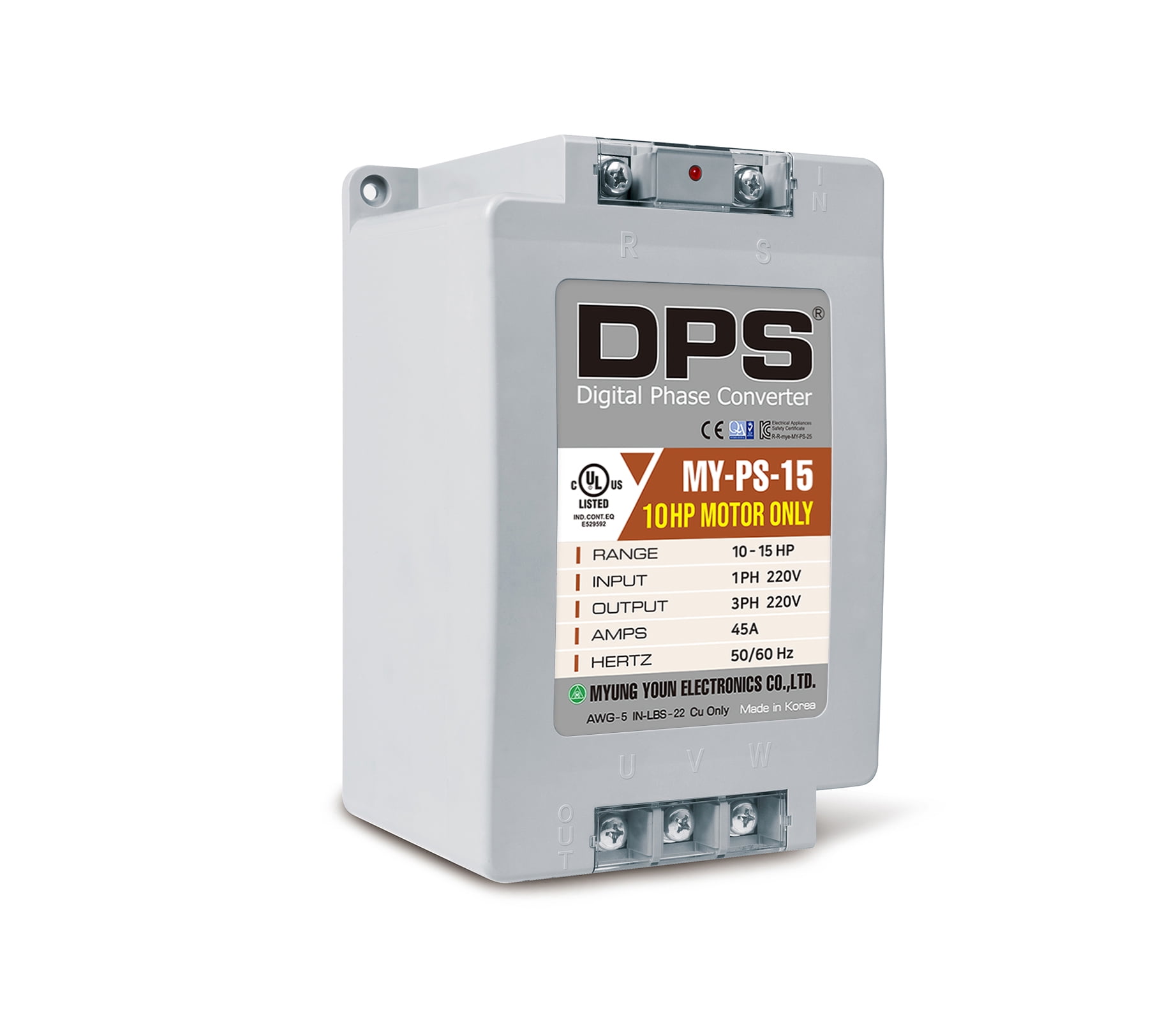 15HP 45A 220V UL Listed DPS Converter, Single to 3-Phase for 10HP 30A 220V 3-Phase Motor ...