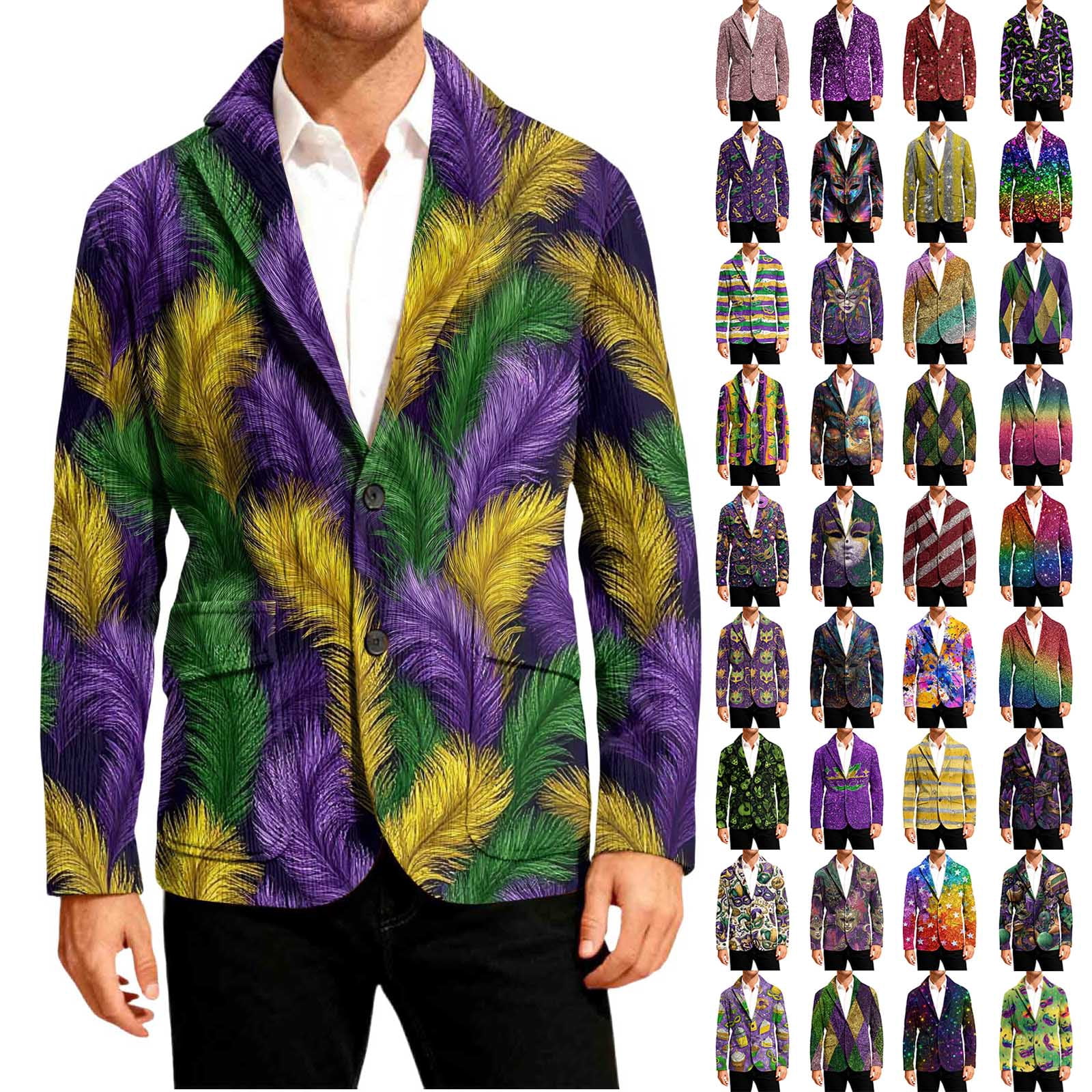 DPTALR George Mardi Gras Men's Fashion Printed Button Turndown Collar ...