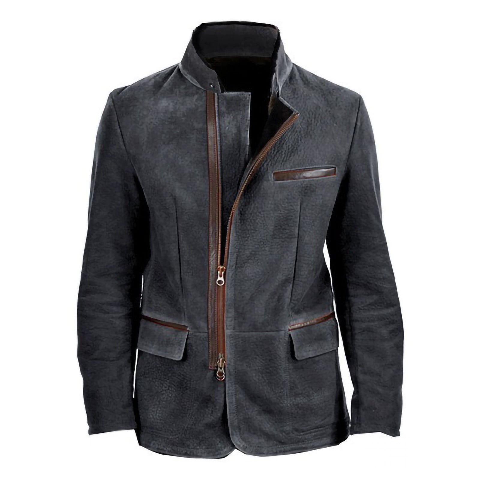 DPTALR George Men's British Style Solid Color Warm Zipper Jacket,Dark ...