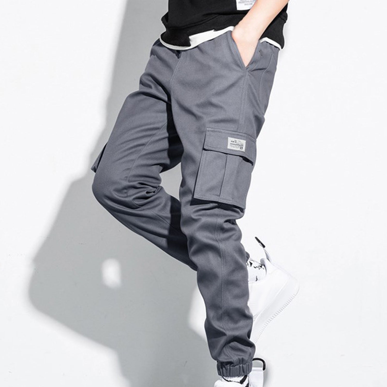 DPTALR Men's Cargo Joggers,Elastic Waist Casual Jogging Pants,Gray Big ...