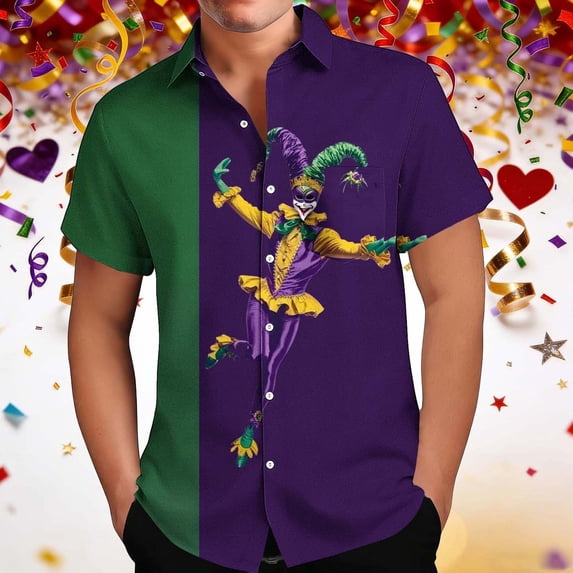 DPTALR George Men's Carnival Fashion Print Button-Up Short Sleeve ...