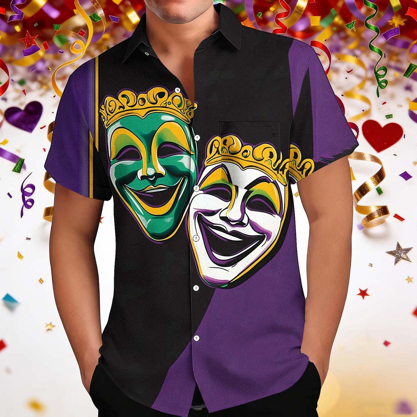 DPTALR George Men's Carnival Fashion Print Button-Up Short Sleeve ...