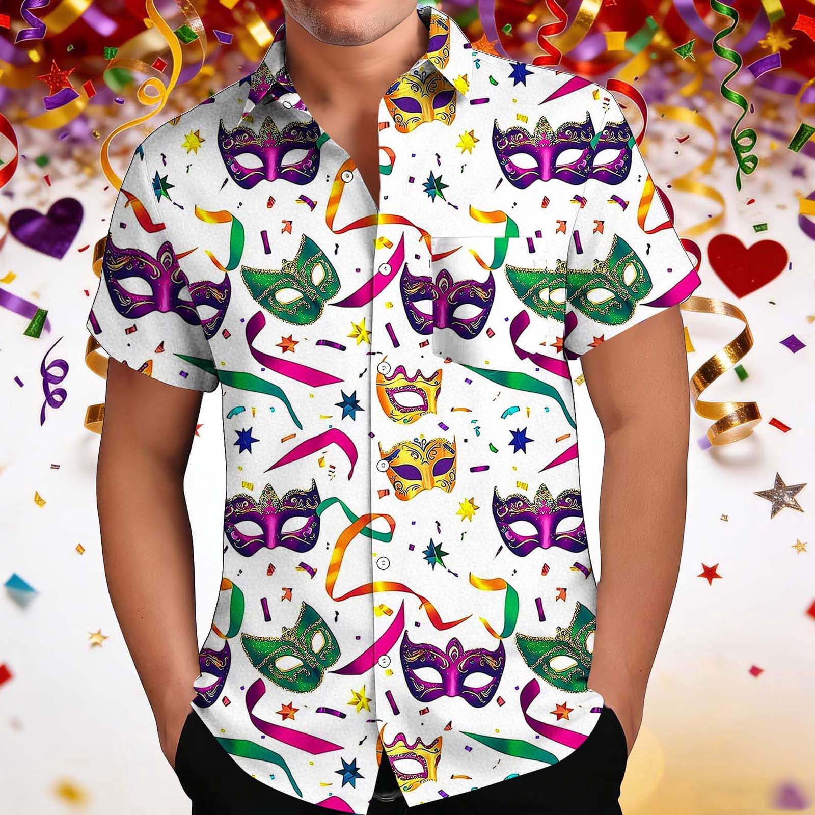 DPTALR George Men's Carnival Fashion Print Button-Up Short Sleeve ...