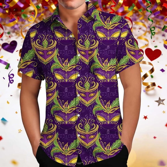 DPTALR George Men's Carnival Fashion Print Button-Up Short Sleeve ...