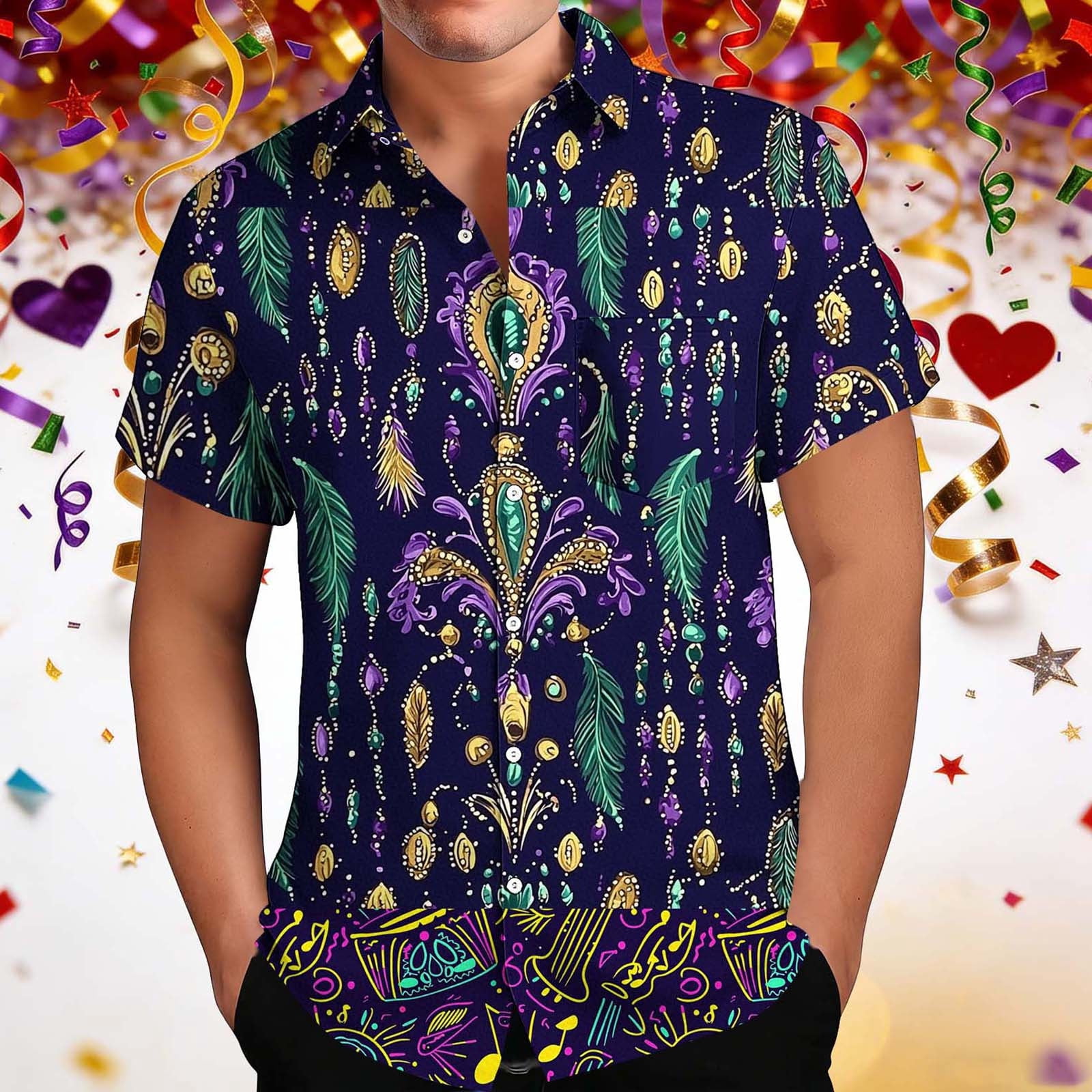 DPTALR George Men's Carnival Fashion Print Button-Up Short Sleeve ...