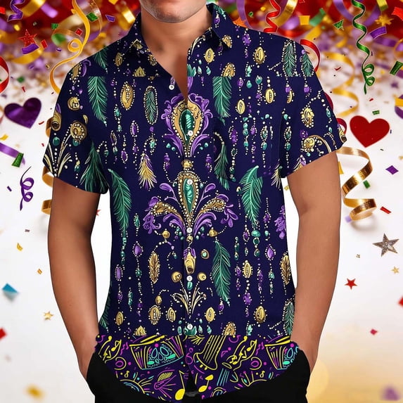 DPTALR George Men's Carnival Fashion Print Button-Up Short Sleeve ...