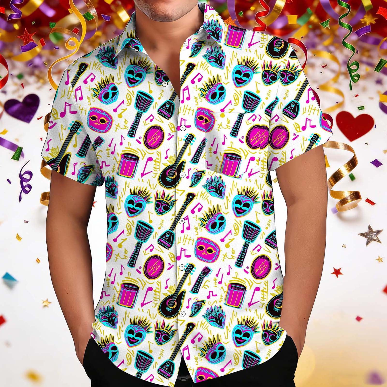 DPTALR George Men's Carnival Fashion Print Button-Up Short Sleeve ...