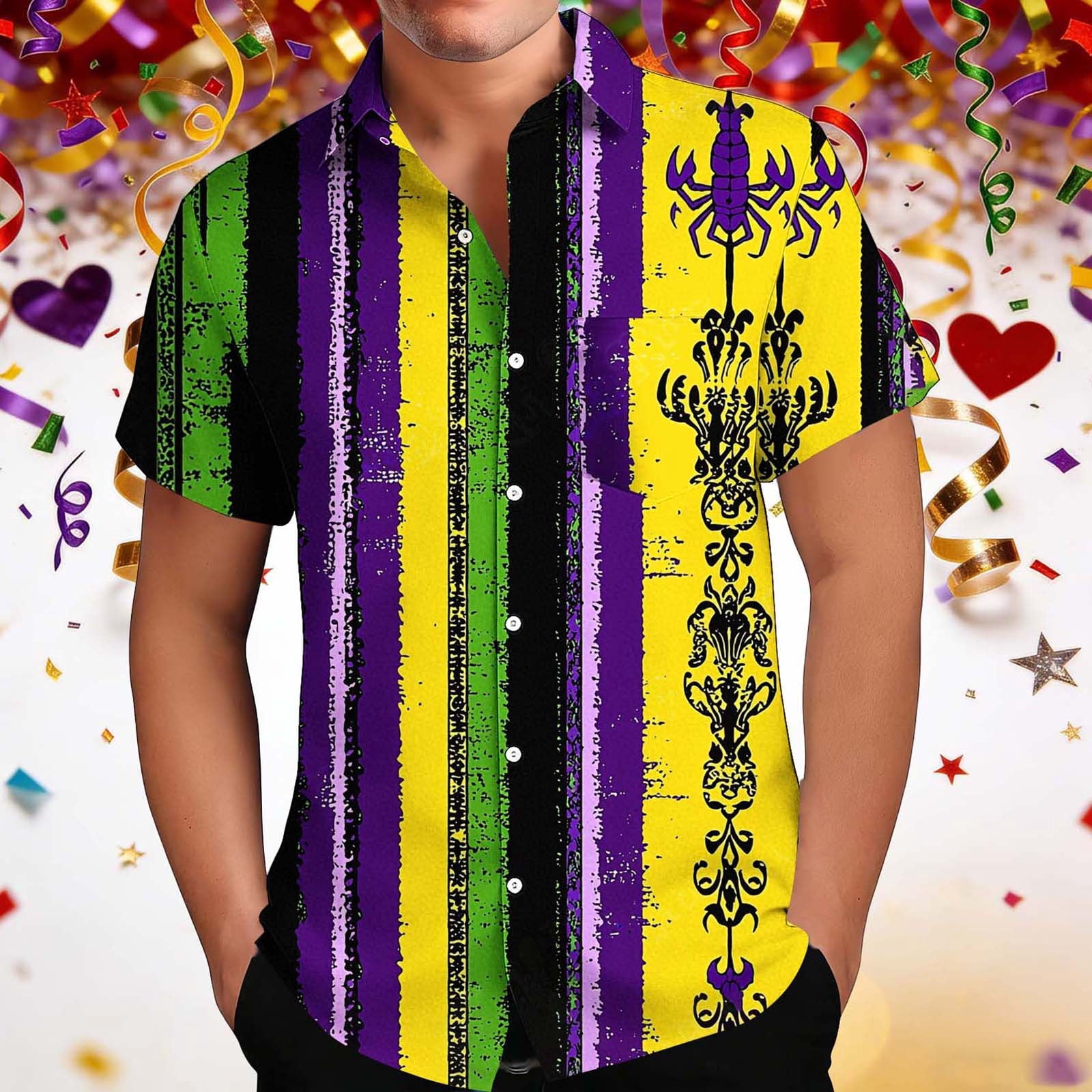 DPTALR George Men's Carnival Fashion Print Button-Up Short Sleeve ...