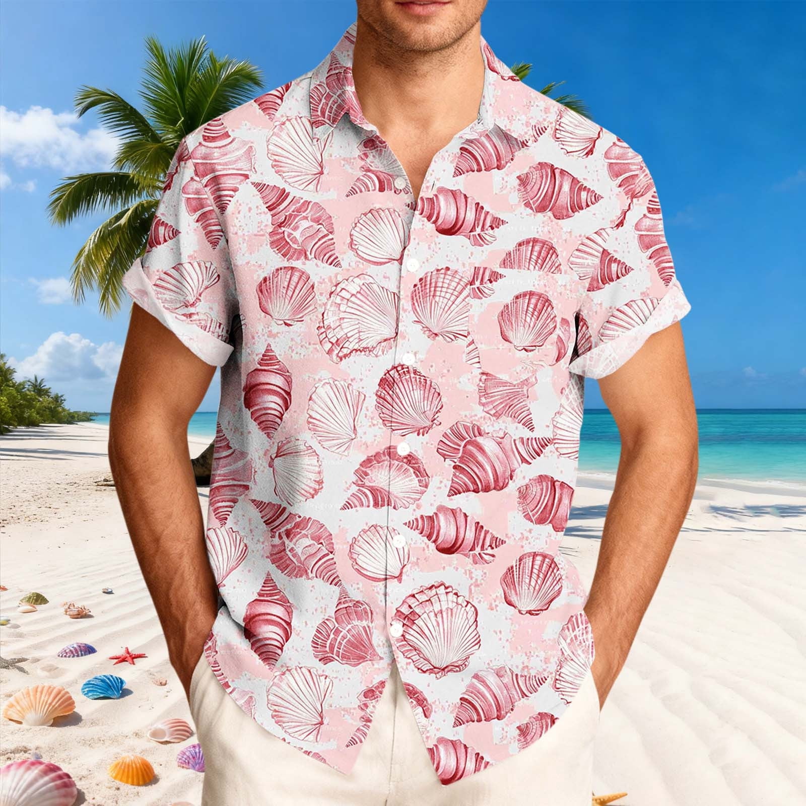 DPTALR George Men's Casual Fashion Lapel Printed Button Down Short ...