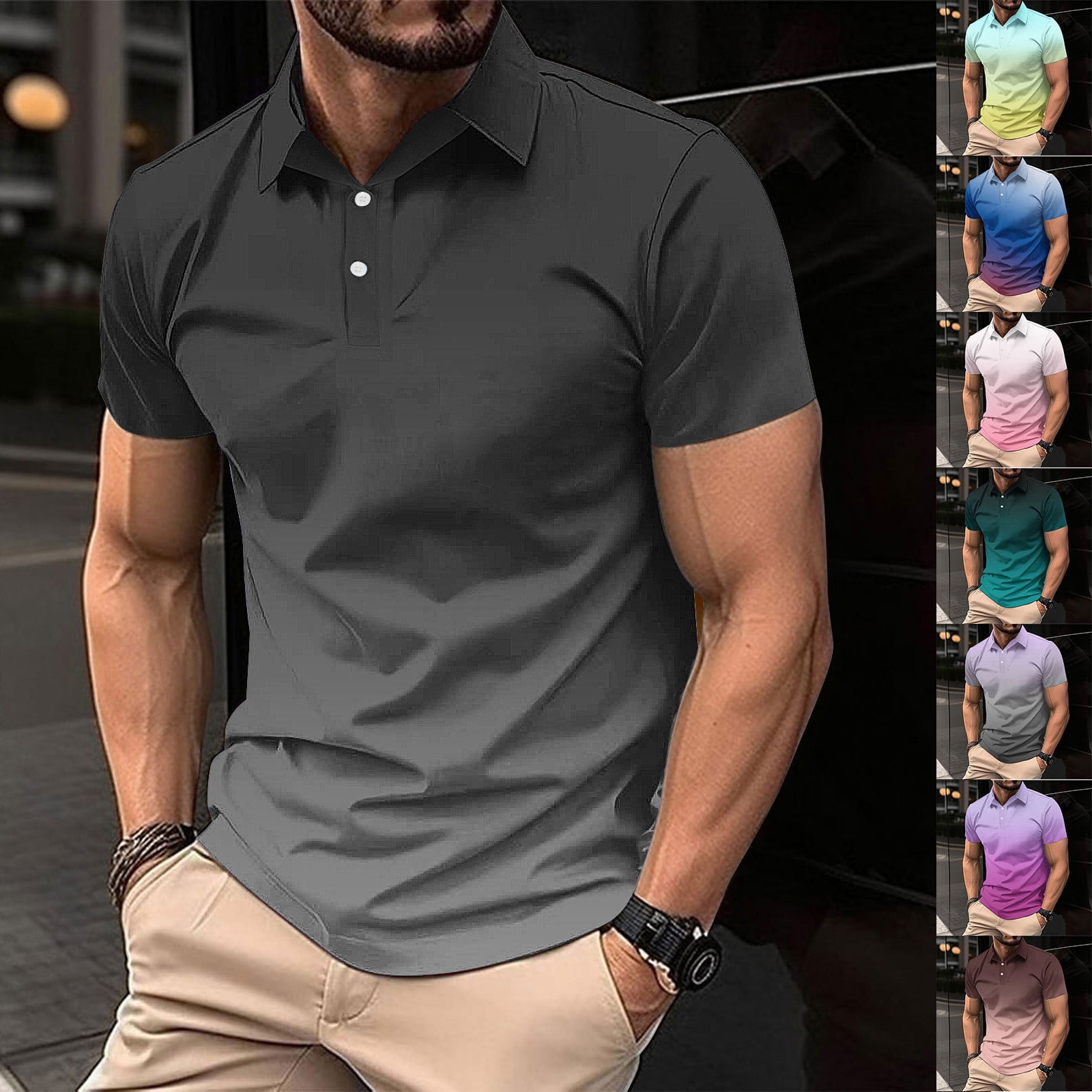 DPTALR George Men's Casual Solid Color Turn Down Collar Button Short ...