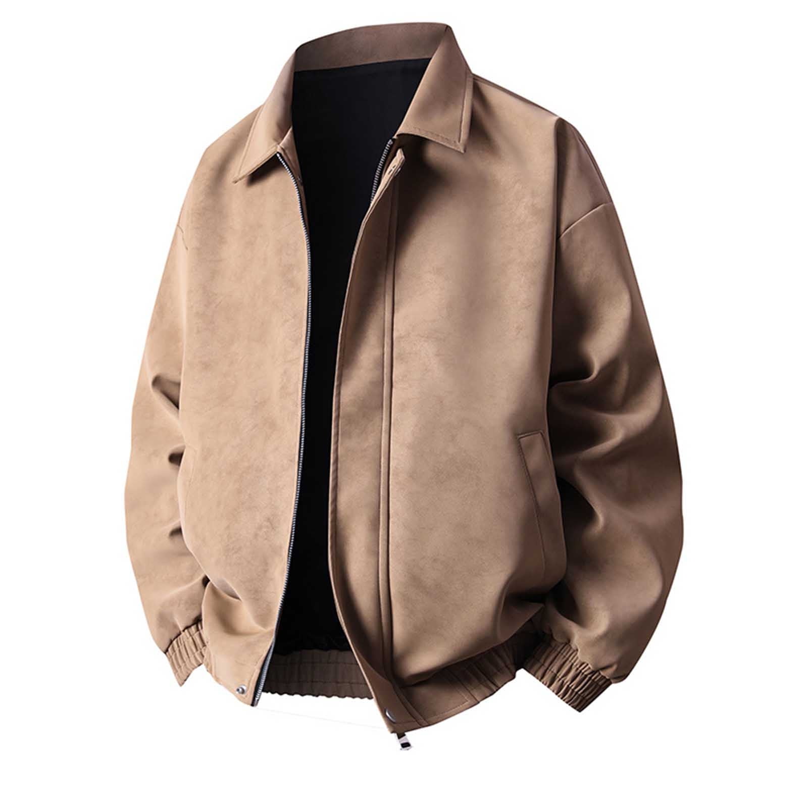 DPTALR George Men's Classic Lapel Leather Jacket Solid Color Long ...