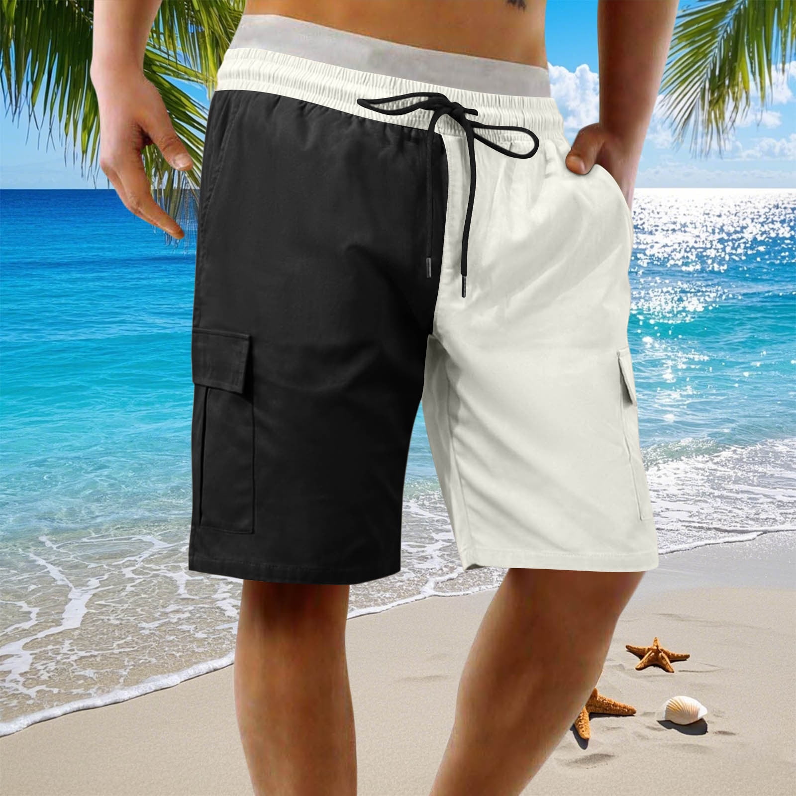DPTALR George Men's Color Blocked Print Shorts,Double-Layer Beach Pants ...