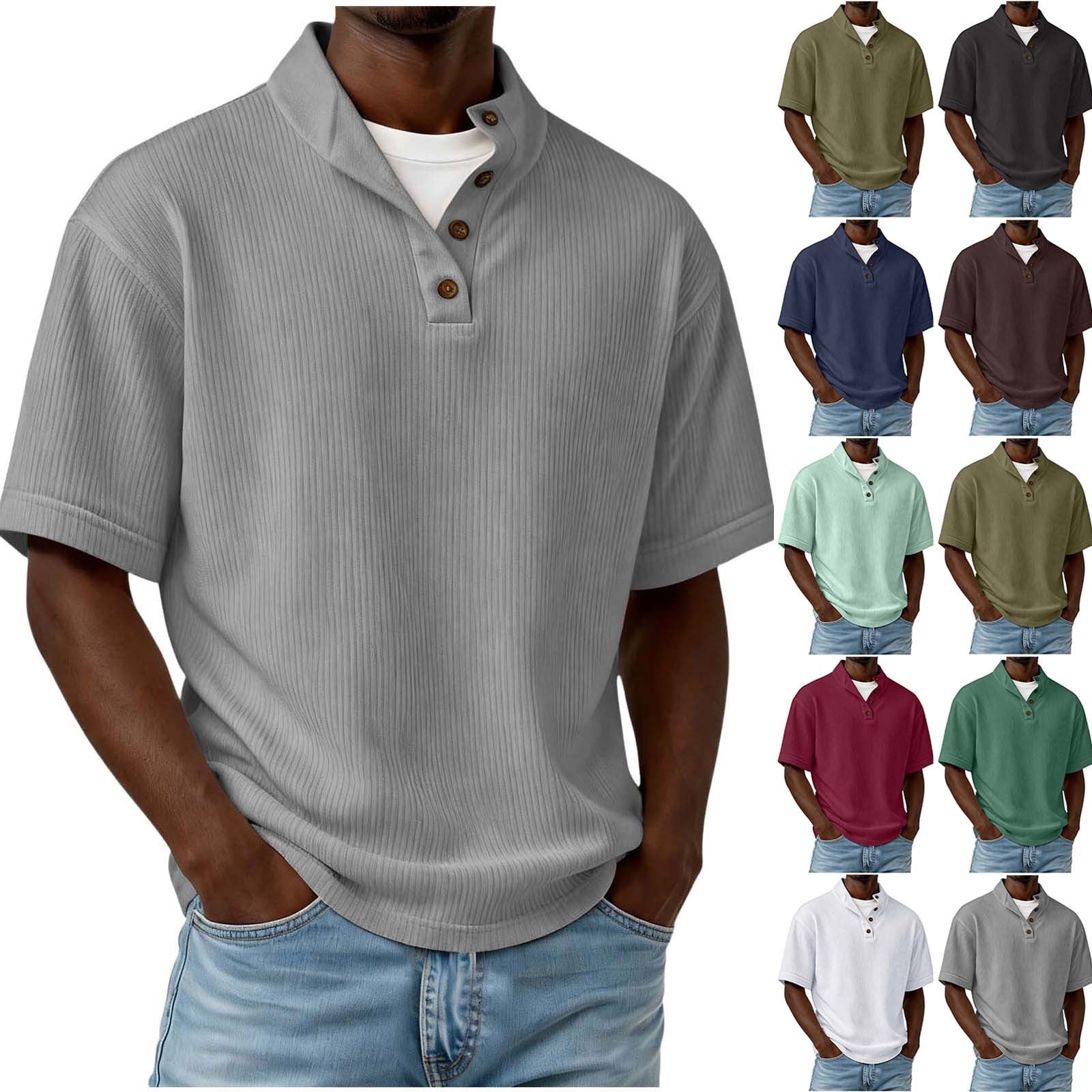 DPTALR George Men's Corduroy Solid Color Stand Collar Half-Button ...