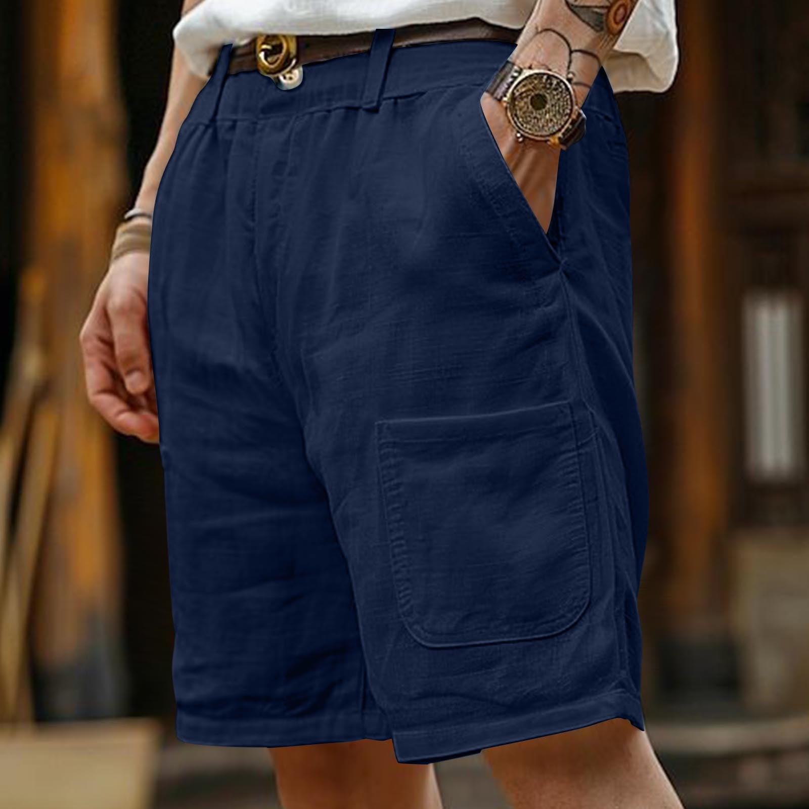 DPTALR George Men's Cotton-Linen Imitation Beach Shorts,Mid-Length ...