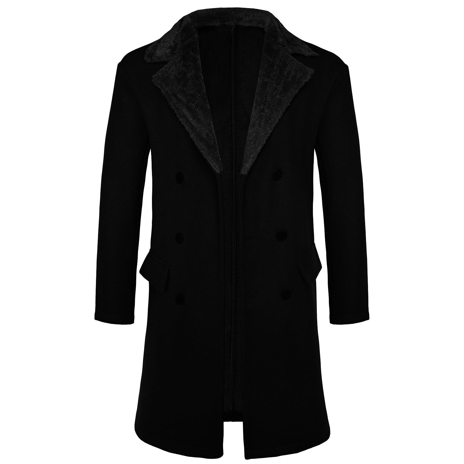 DPTALR George Men's Double Breasted Trench Coat，Notched Collar Fleece ...
