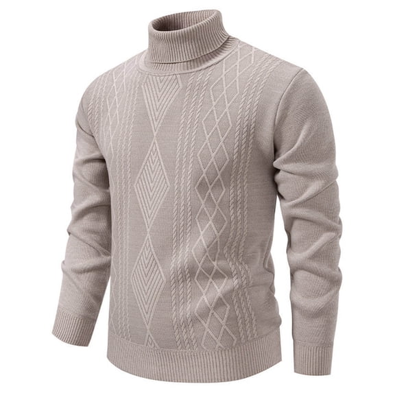 DPTALR Men's Elastic Knit Warm Loose Casual High Collar Sweater,Khaki ...