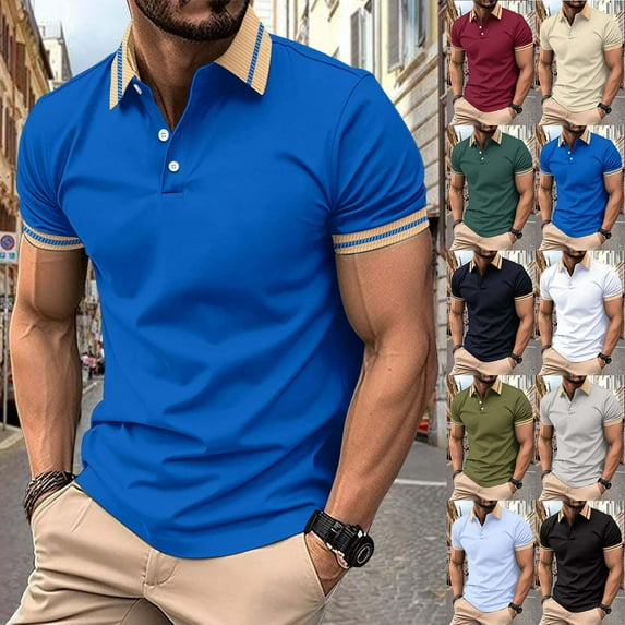 DPTALR George Men's Fashion Casual Solid Color Turndown Collar Short ...