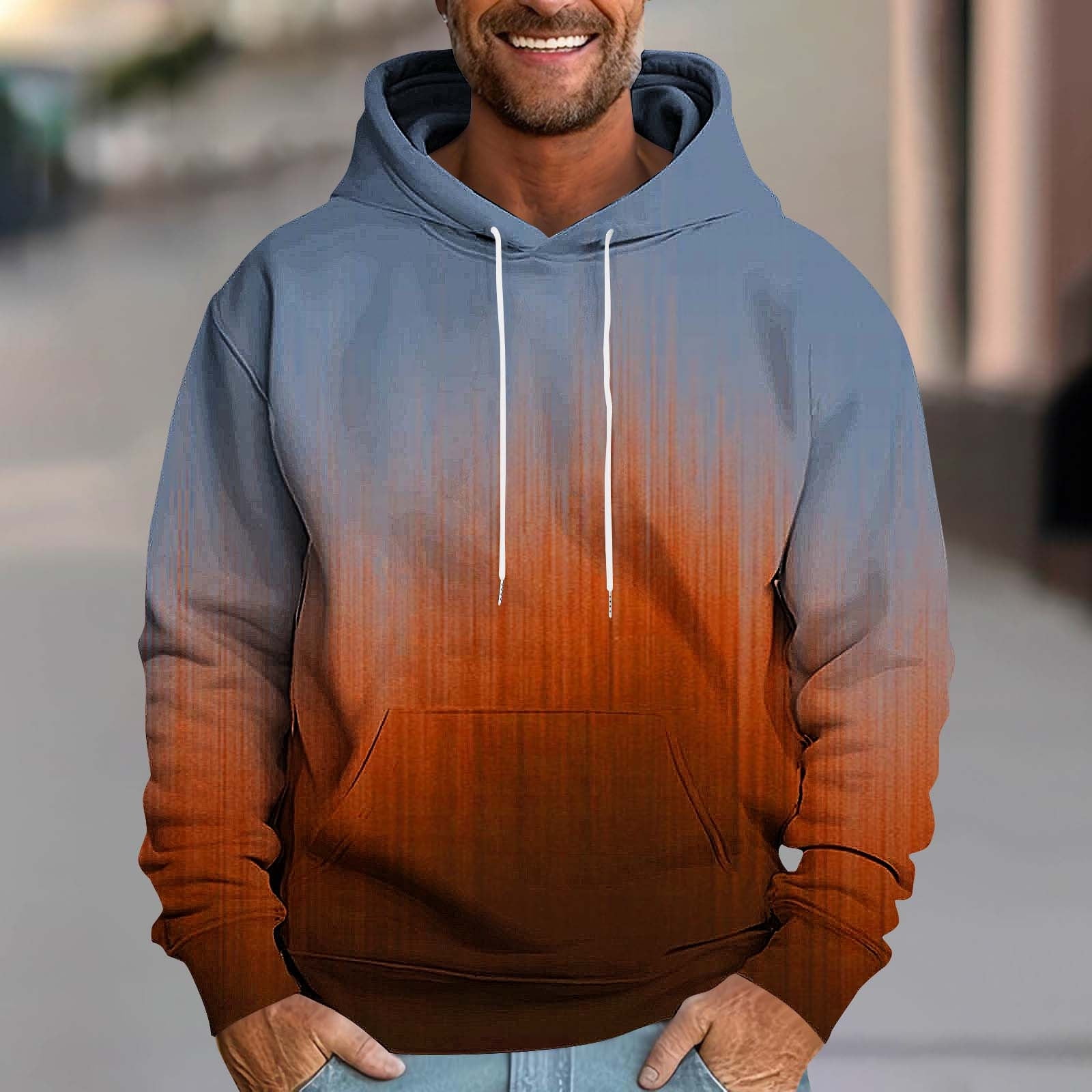 DPTALR Men's Fashion Print Gradient Color Leisure Hooded Sweatshirts ...