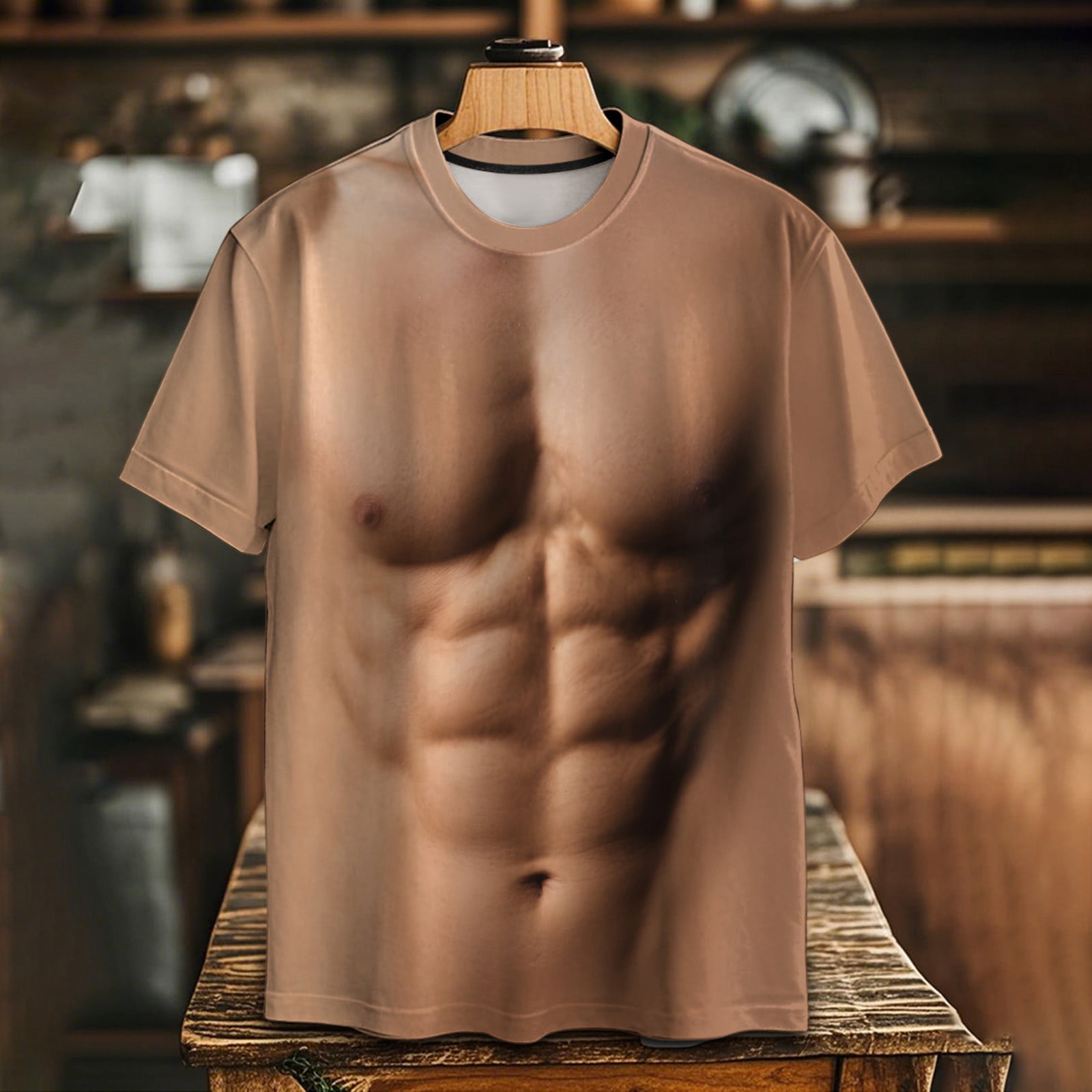 DPTALR George Men's Funny 3D Muscle Print T-Shirts,Body Print for Males ...