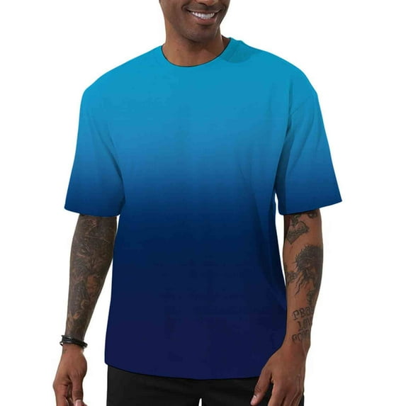 DPTALR George Men's Gradient Print Elastic Sports T-Shirt Round Neck ...