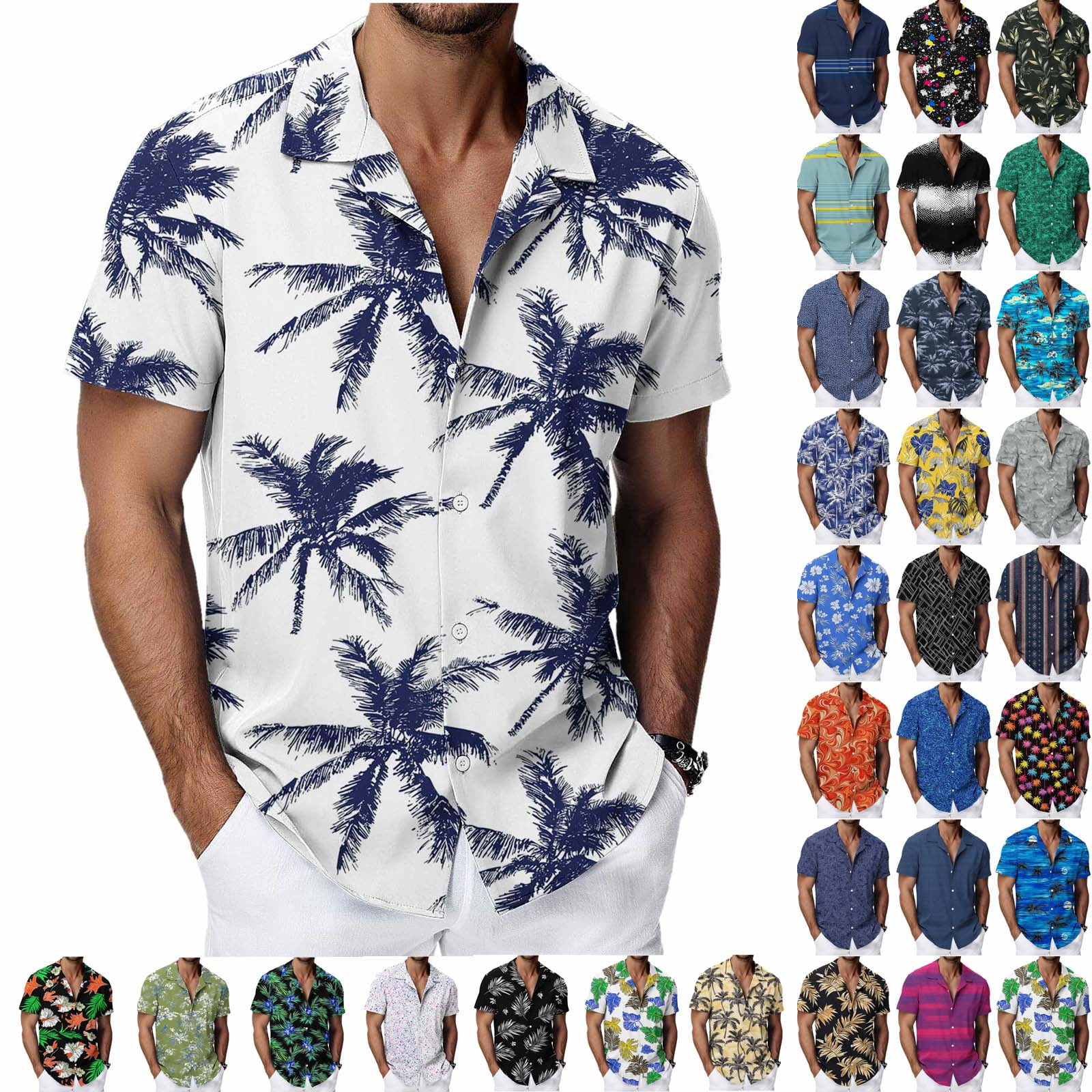 DPTALR George Men's Hawaiian Summer Beach Printed Short Sleeve Shirt ...