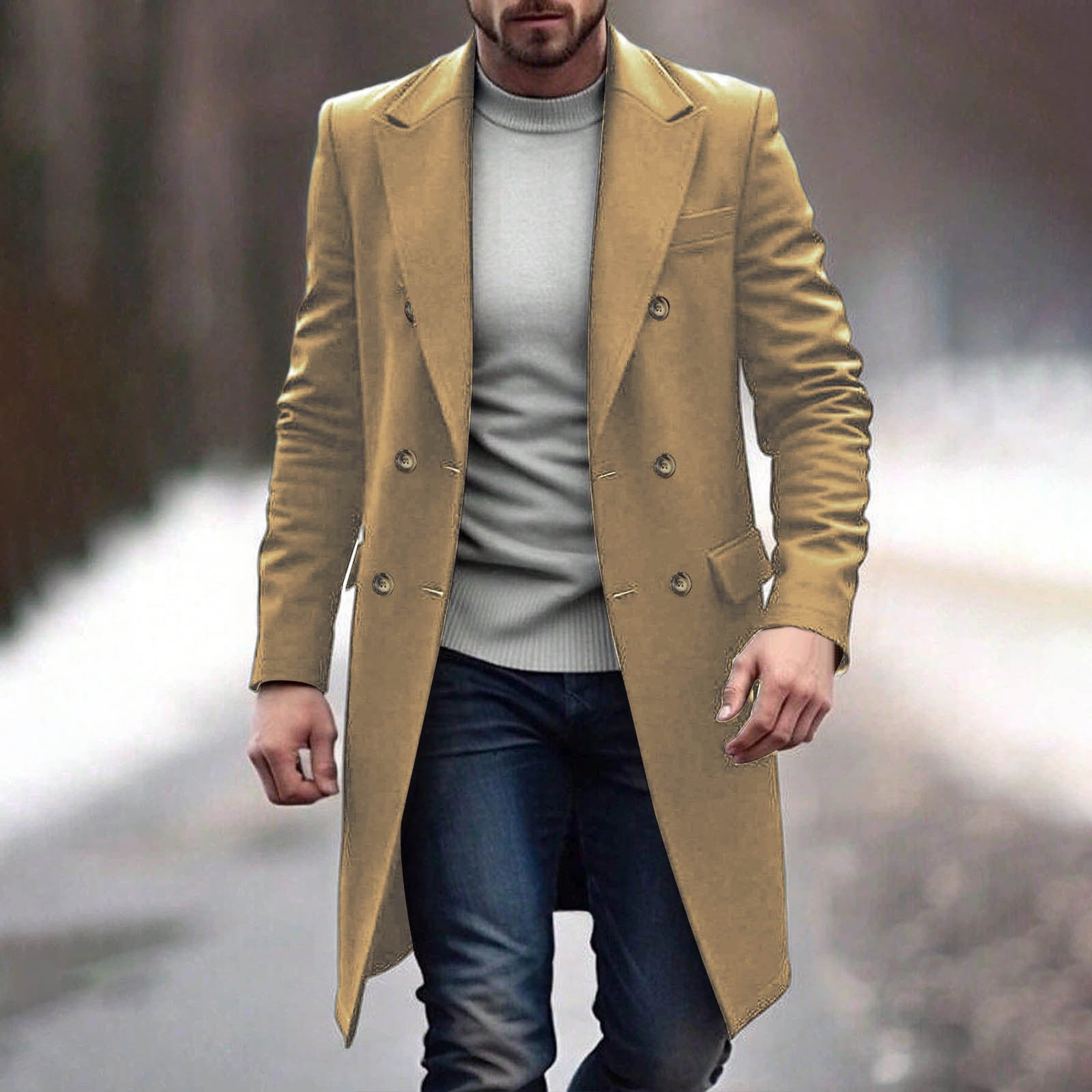 DPTALR Men's Long Wool Coat，Oversized Double Breasted Trench Pea Coat ...