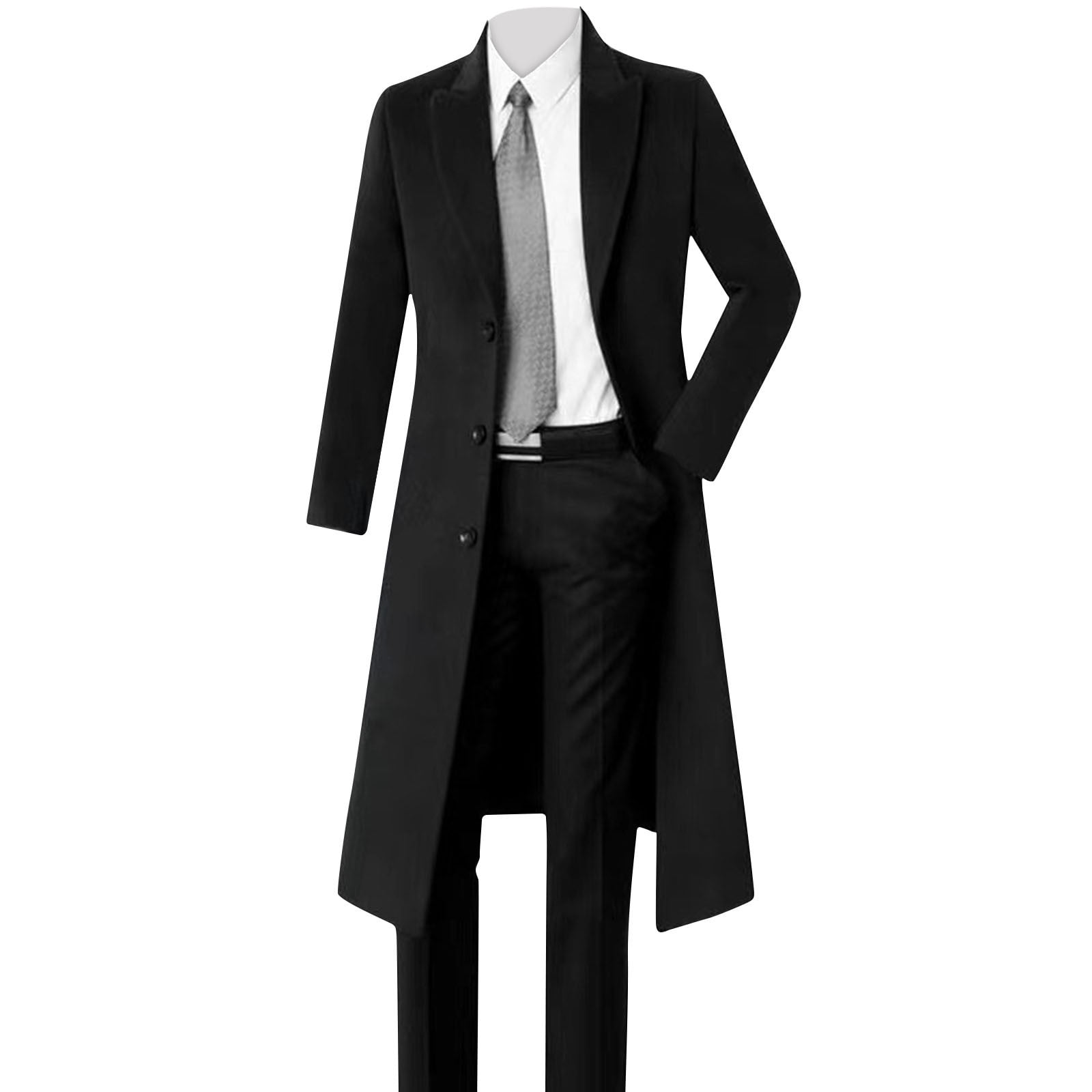 DPTALR George Men's Notched Lapel Faux Woolen Overcoats，Mid Long Classy ...