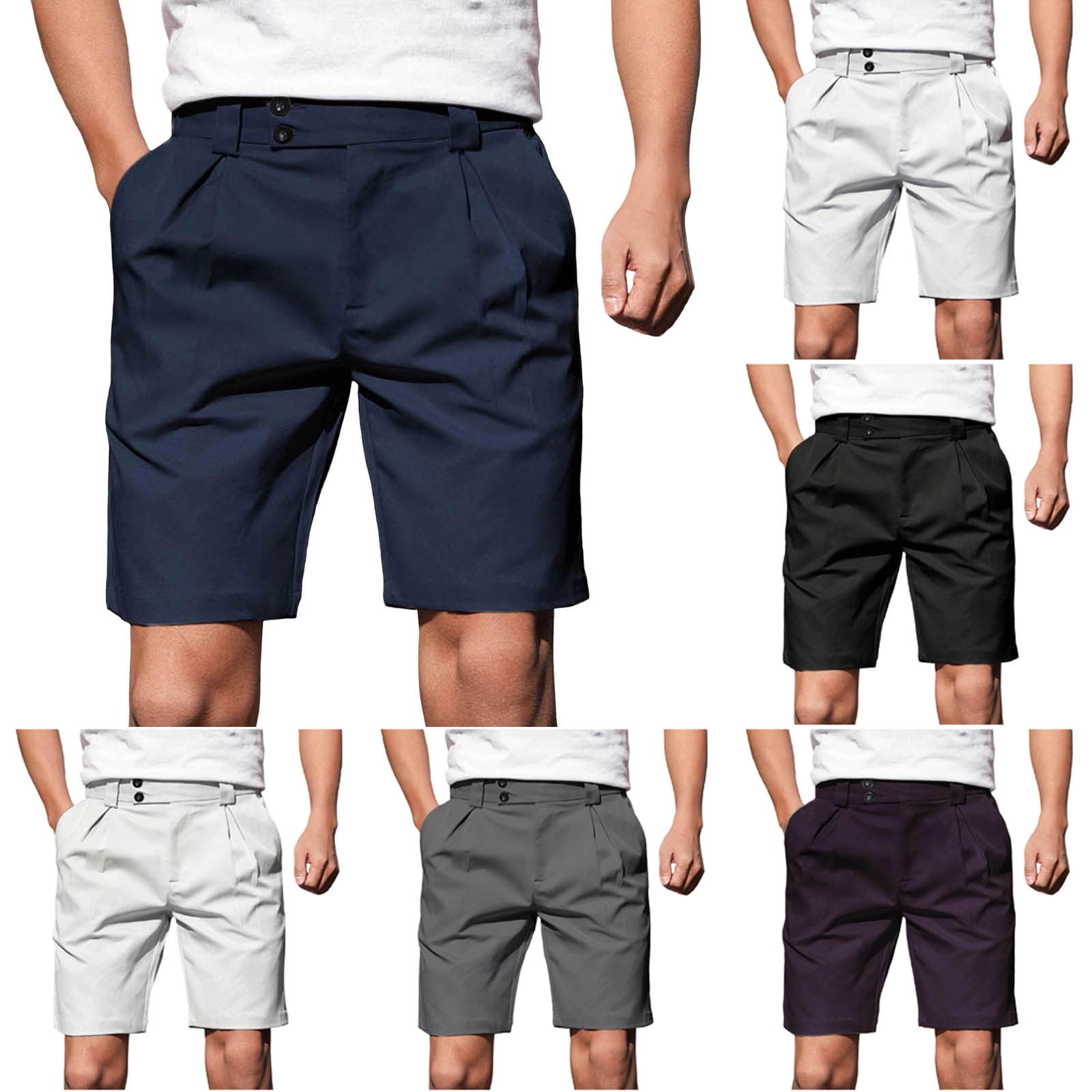 DPTALR George Men's Solid Color Casual Button Zippered Pockets Shorts ...