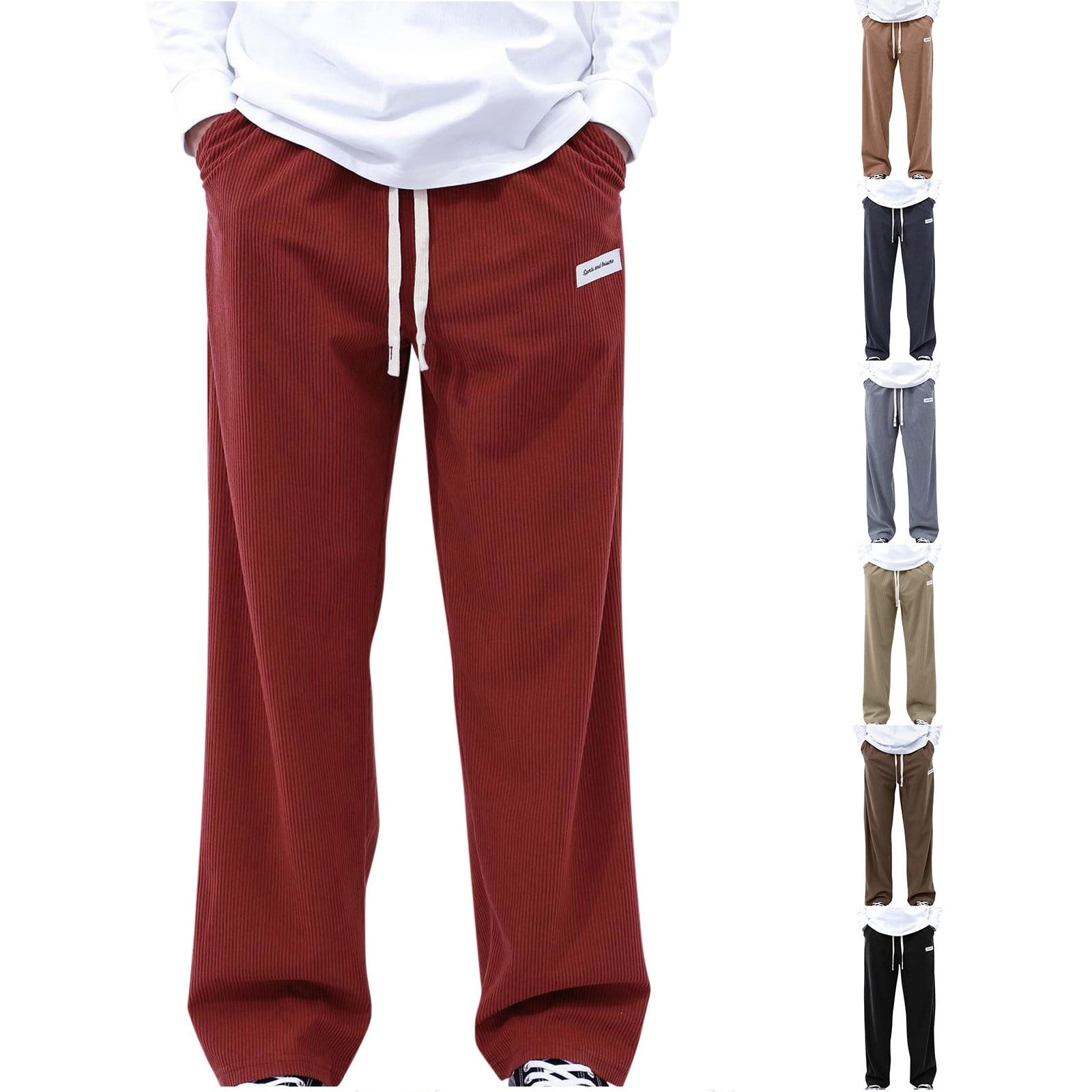 DPTALR George Men's Solid Color Casual Pants Drawstring Elastic Waist ...