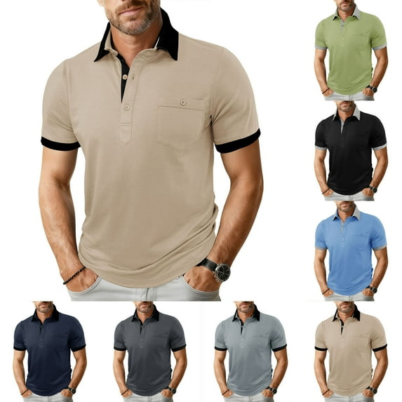 DPTALR George Men's Solid Color Casual Pullover Short Sleeve Crew Neck ...