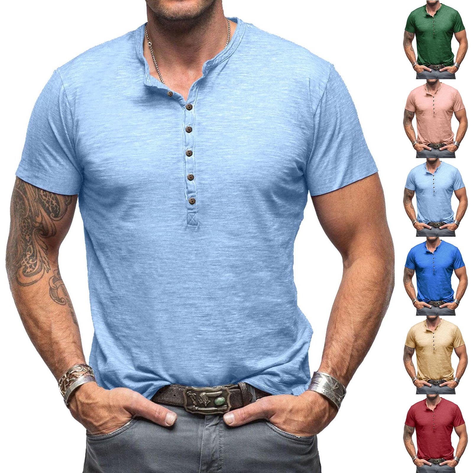 DPTALR George Men's Solid Color Casual Round Neck Short Sleeve T-shirt ...