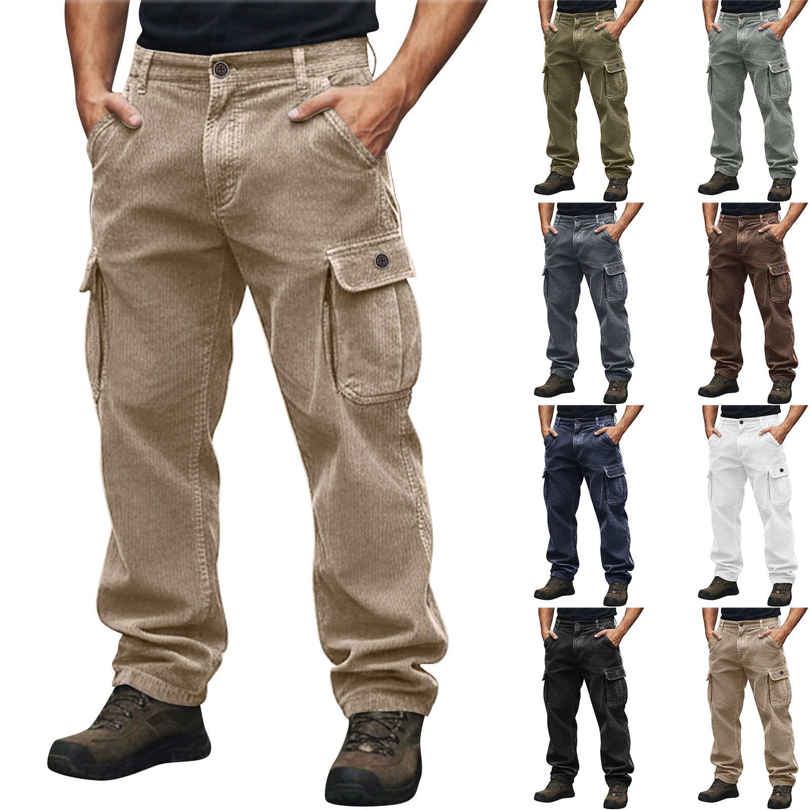 DPTALR George Men's Solid Color Corduroy Casual Pants Button Closure ...