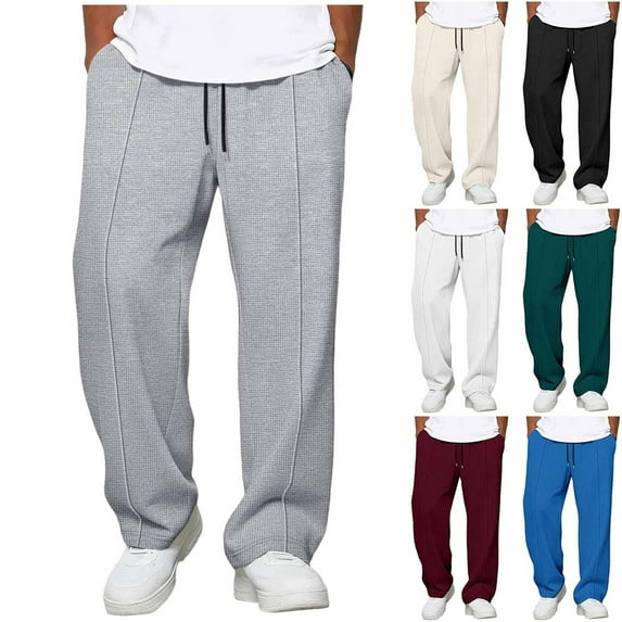 DPTALR George Men's Solid Color Elastic Waist Drawstring Pocket Loose ...