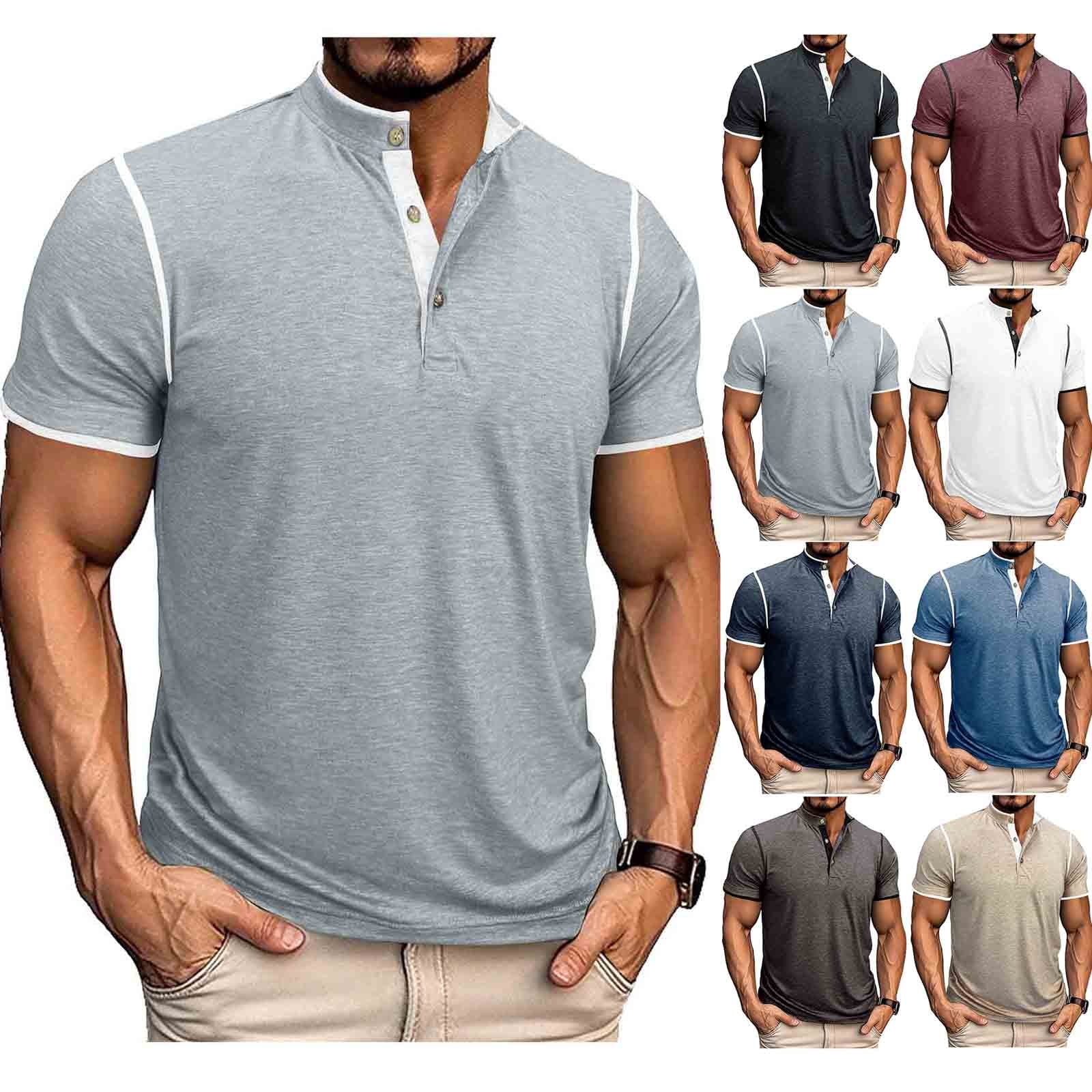 DPTALR George Men's Solid Color Fashion Casual Stand-up Collar Button ...